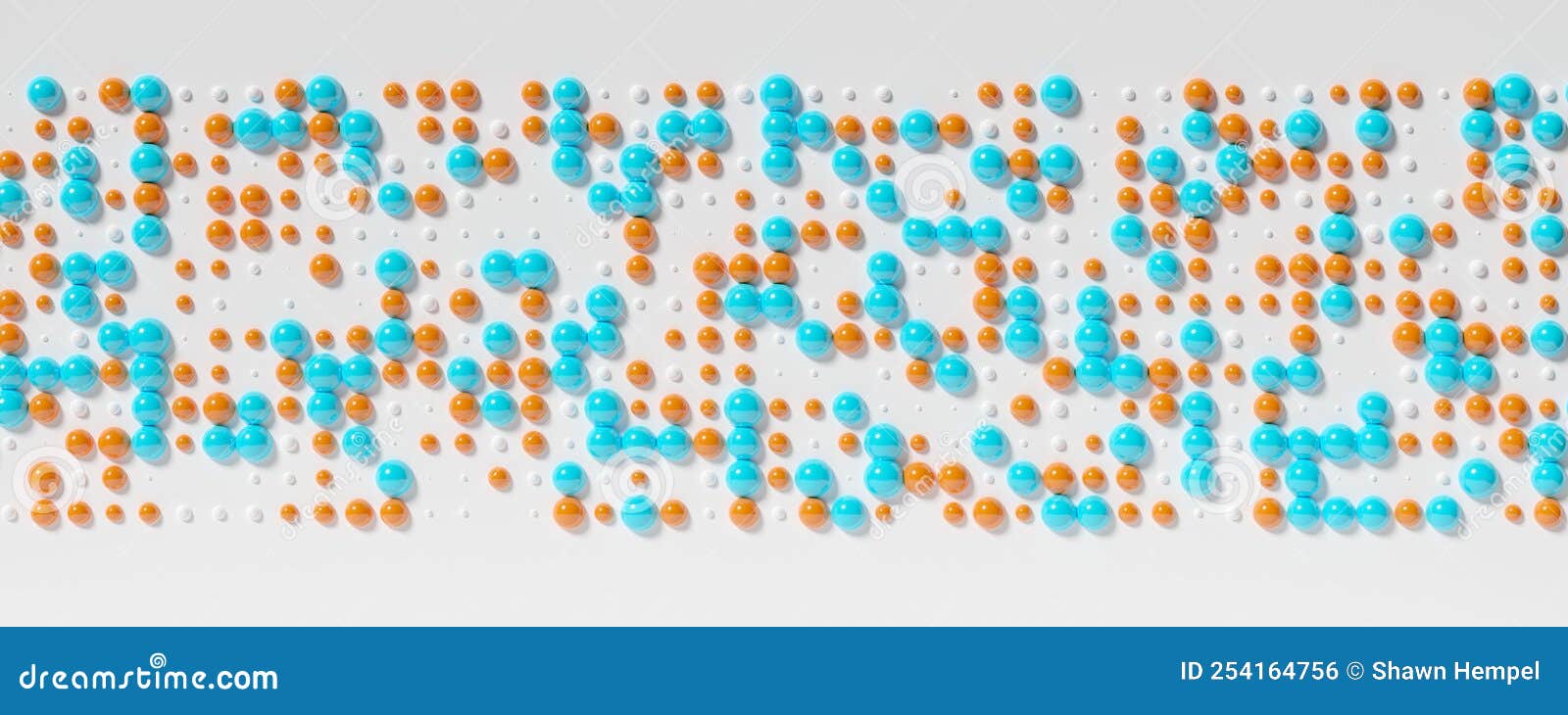 Band of Lines of Cyan, White and Orange Spheres with Different Sizes on ...