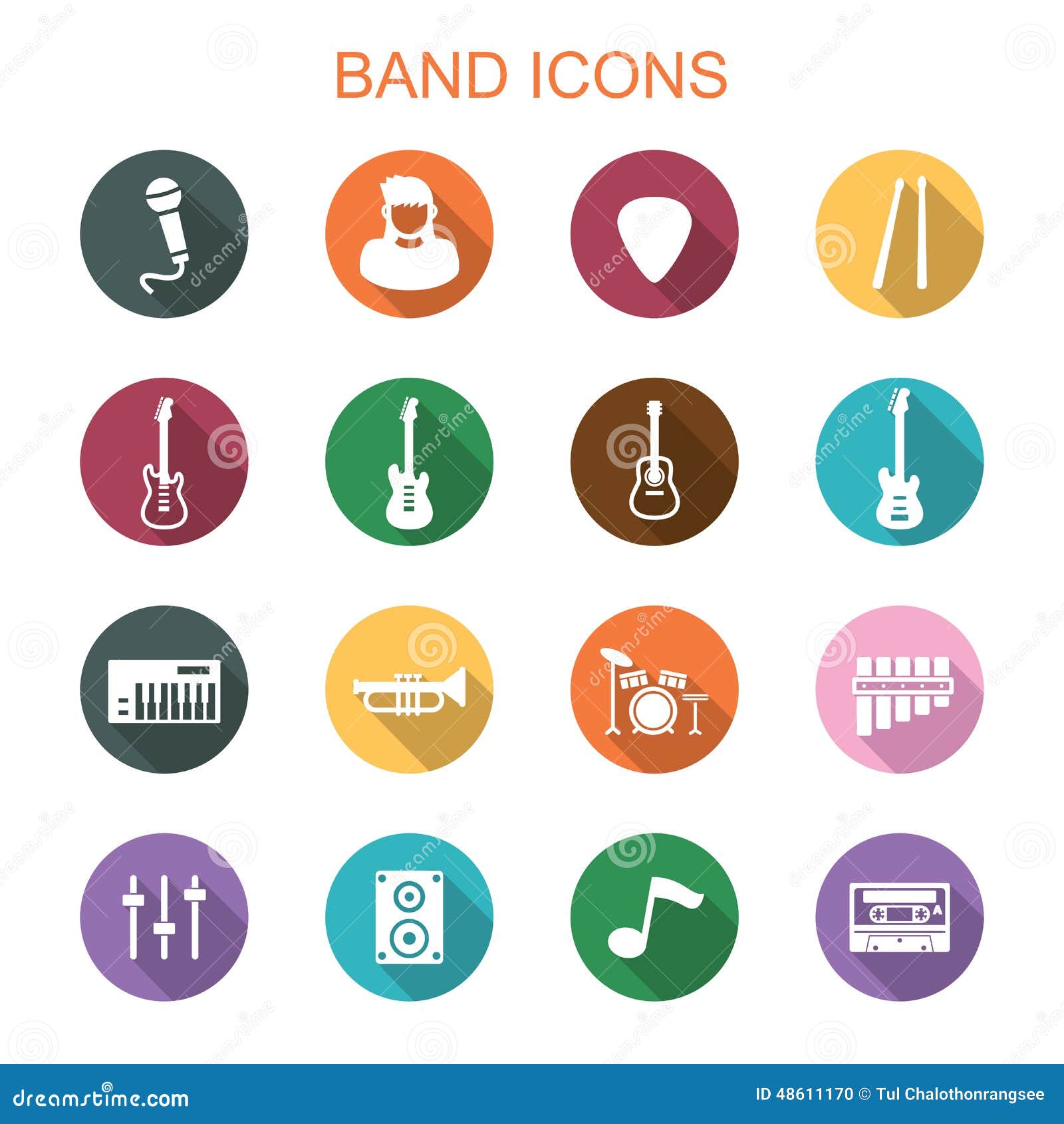Band long shadow icons stock vector. Illustration of guitarist - 48611170