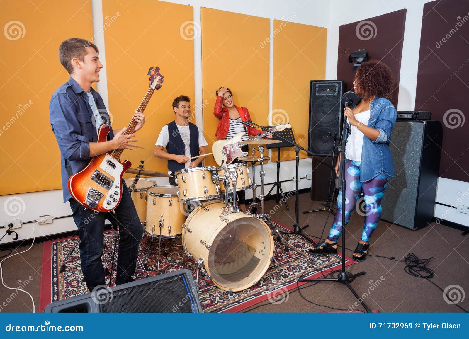 Band Members Practicing in Recording Studio Stock Image - Image of girl ...
