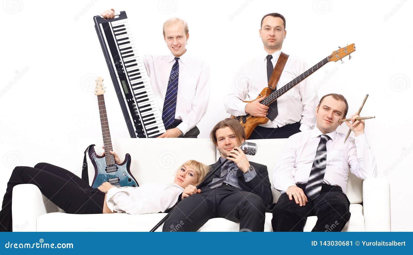 Band of Musicians with Instruments. Isolated on White Background Stock ...