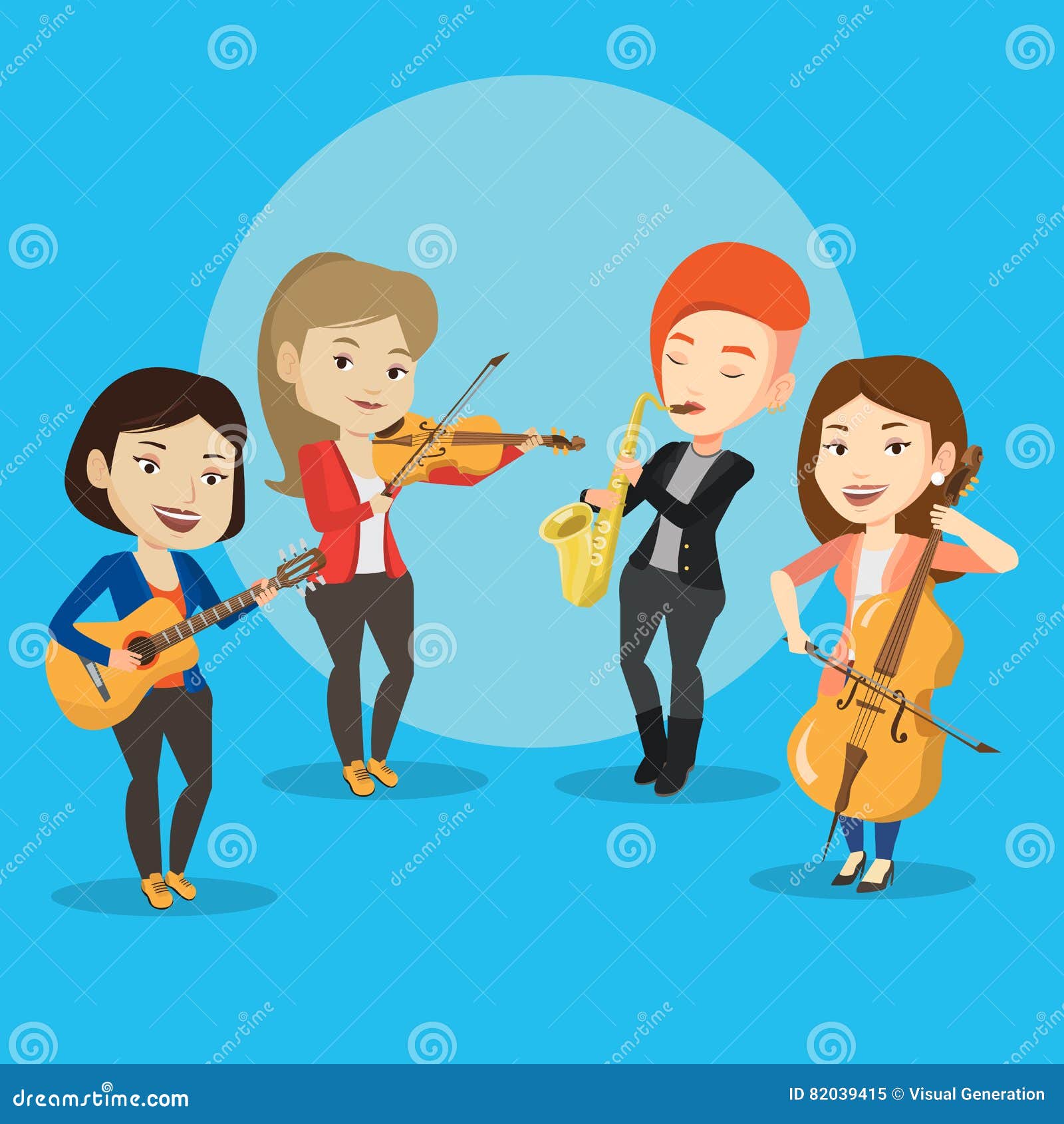 Band of Musicians Playing on Musical Instruments. Stock Vector ...