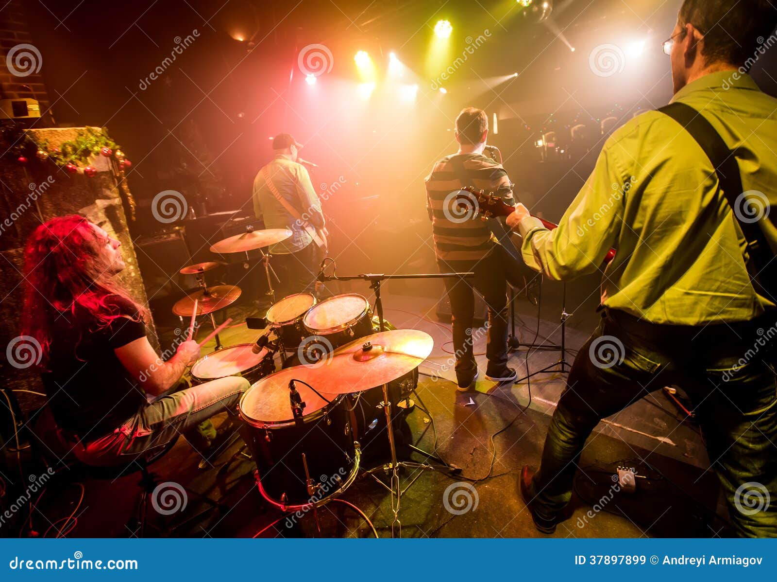 Band performs on stage stock image. Image of club, guitar - 37897899