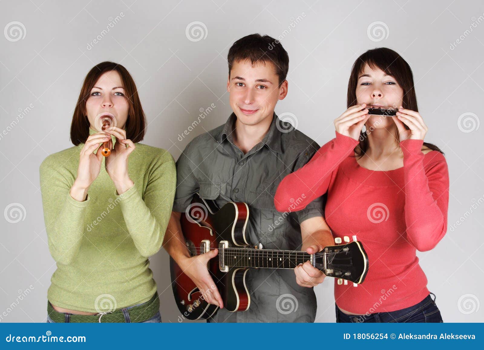 Band Playing on Flute, Harp and Guitar Stock Photo - Image of clothes ...