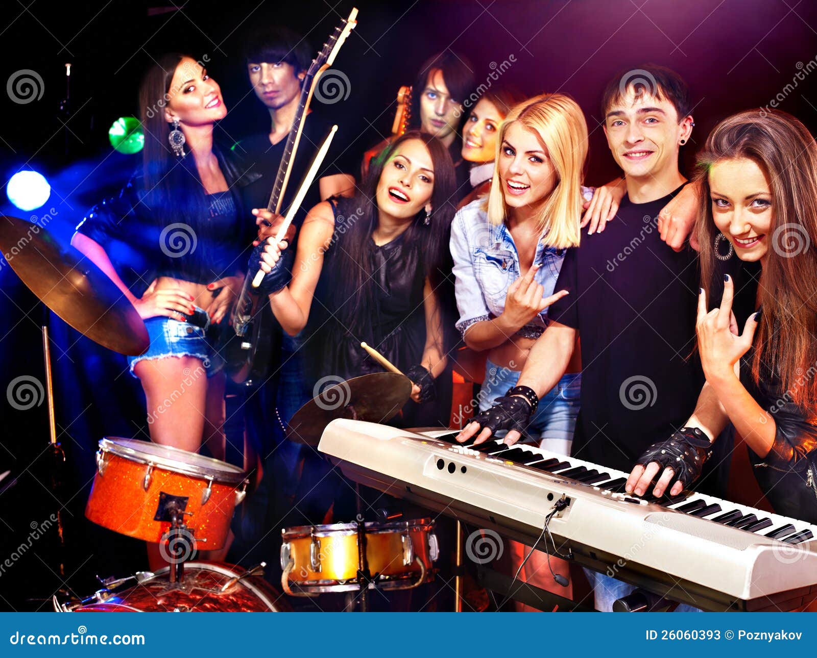 Band Playing Musical Instrument. Stock Image - Image of club, laser ...