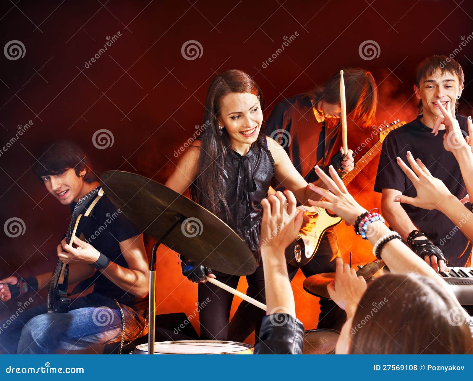 Band Playing Musical Instrument. Stock Photo - Image of equipment, girl ...