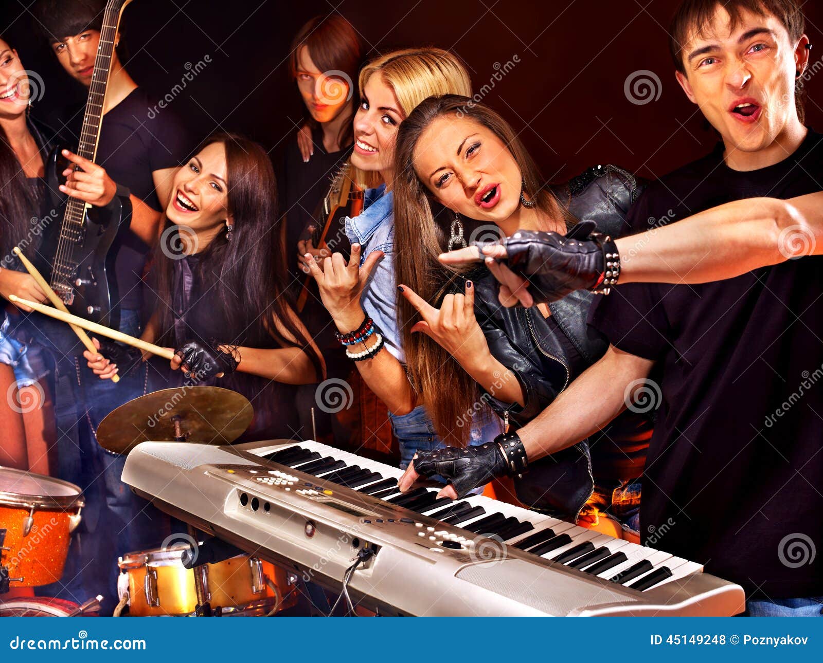 Band Playing Musical Instrument. Stock Photo - Image of drum, club ...