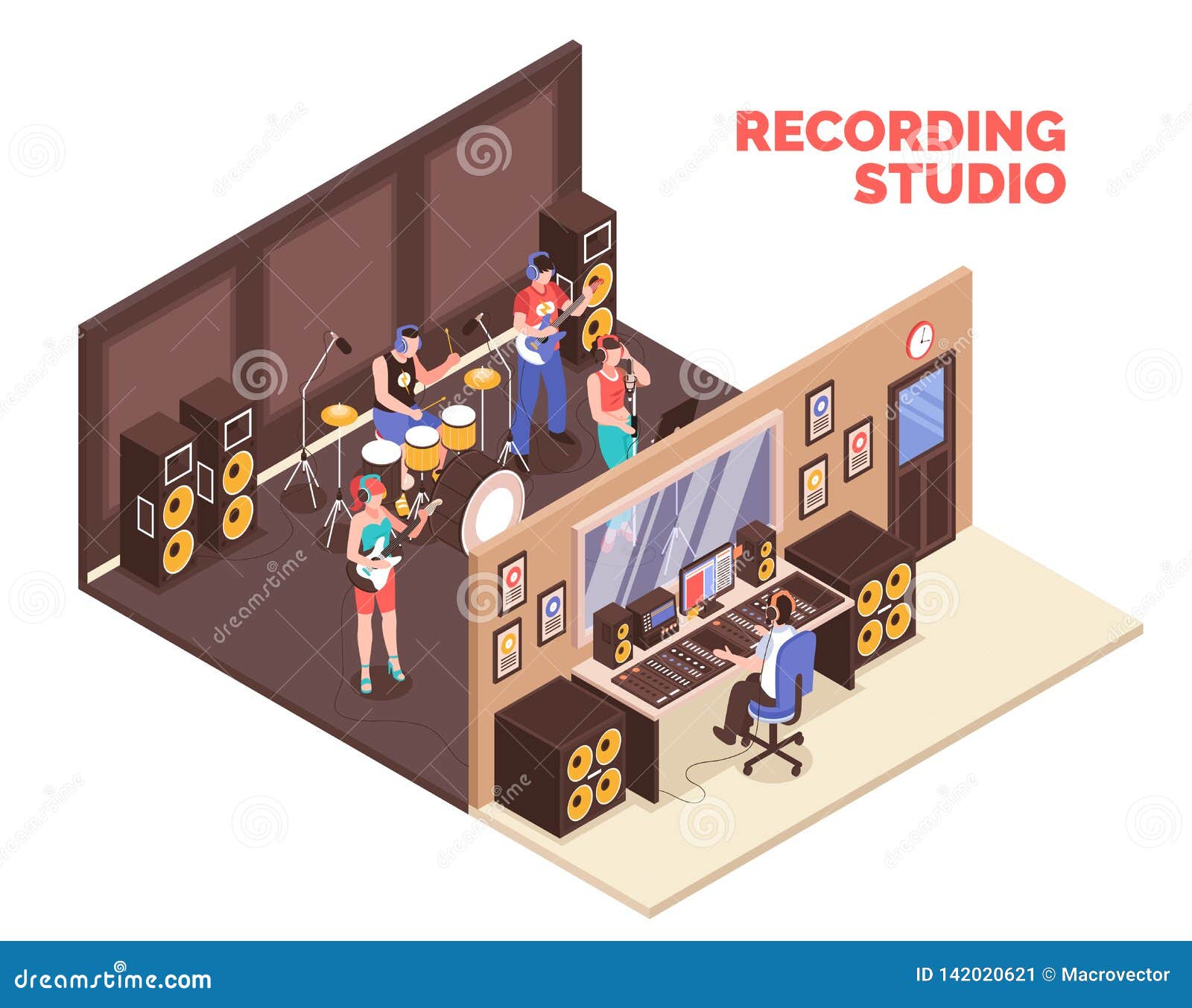 Recording Studio Isometric Illustration Stock Vector - Illustration of ...