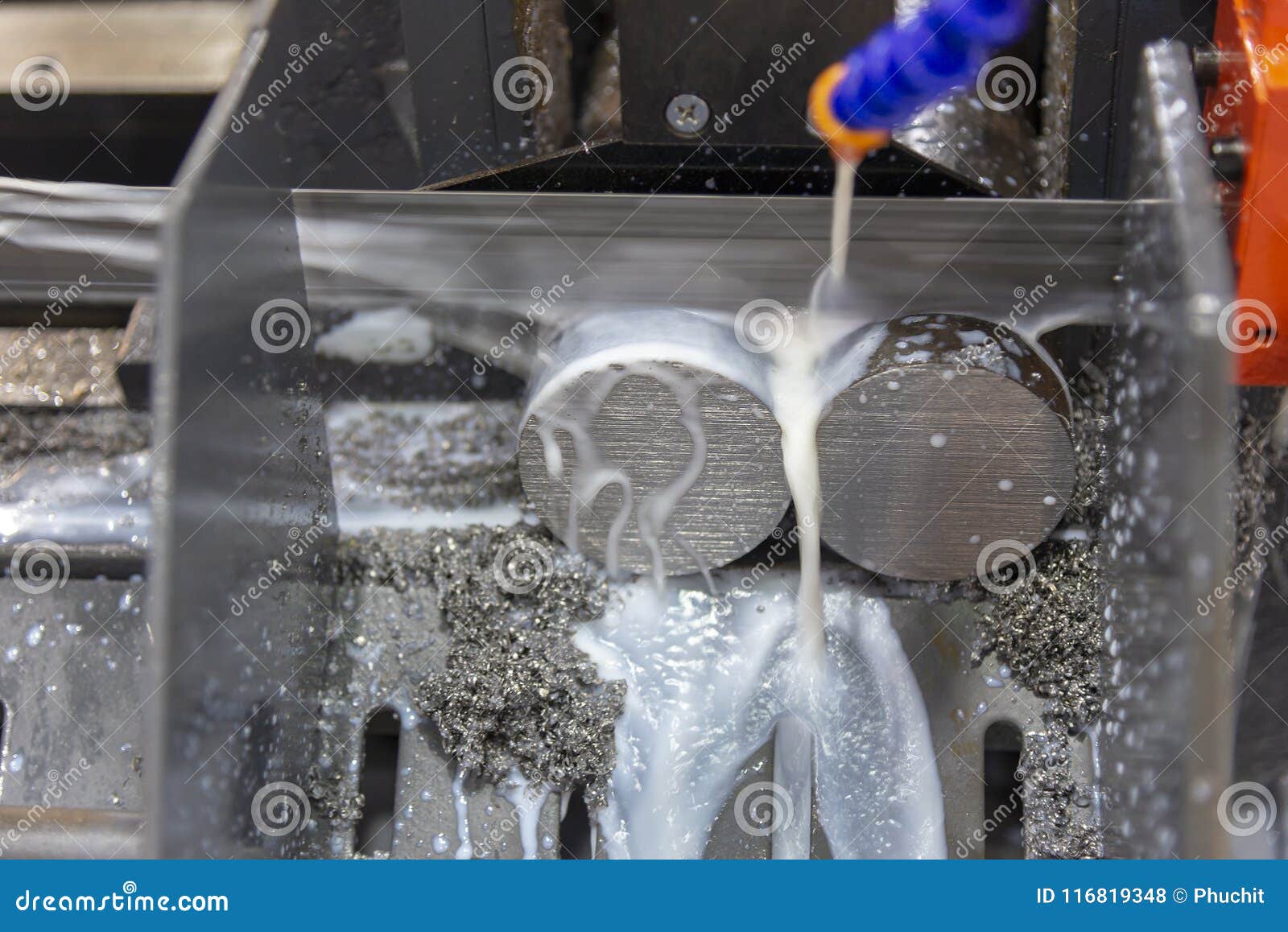 The Band Saw Machine Cutting the Raw Material Rods Stock Photo - Image ...