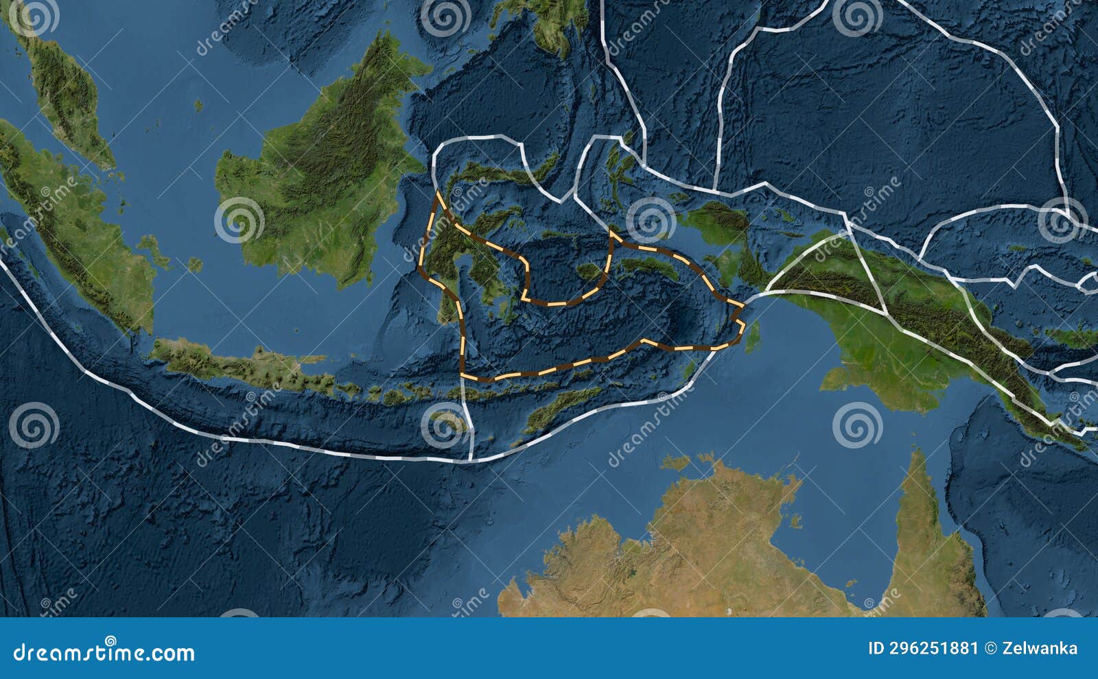 Banda Sea Plate Dashed. Fahey. Satellite Stock Illustration ...