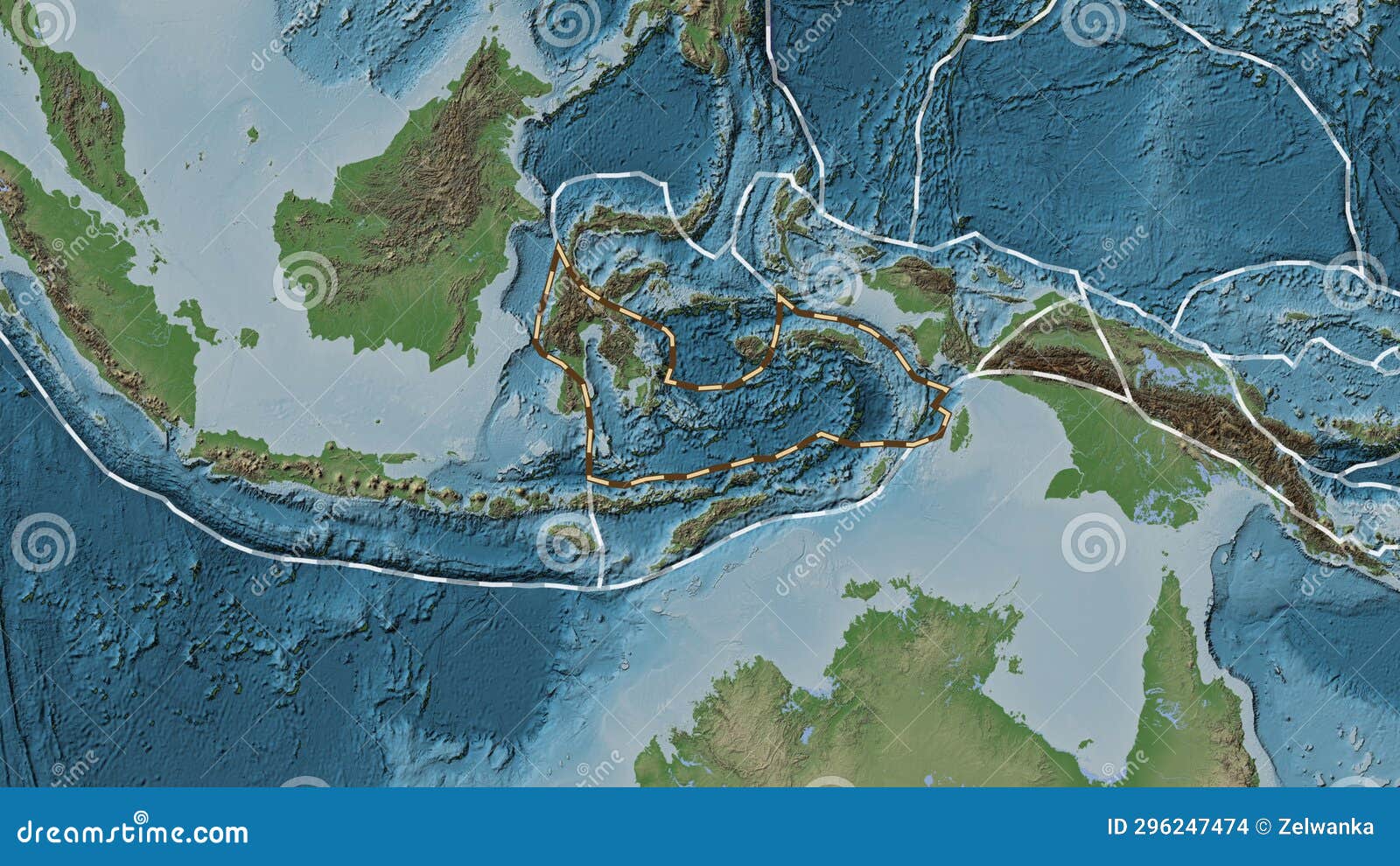 Banda Sea Plate - Global Map. Patterson Cylindrical. Topografic Stock ...