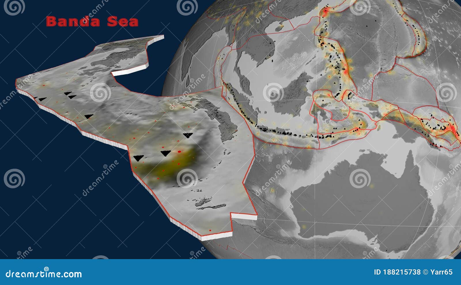 Banda Sea Plate Described and Presented - Grayscale Stock Illustration ...