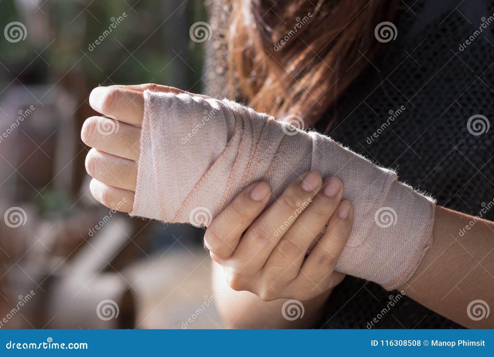 Bandaged Hand in Light and Shadow Stock Photo - Image of orthopedic ...