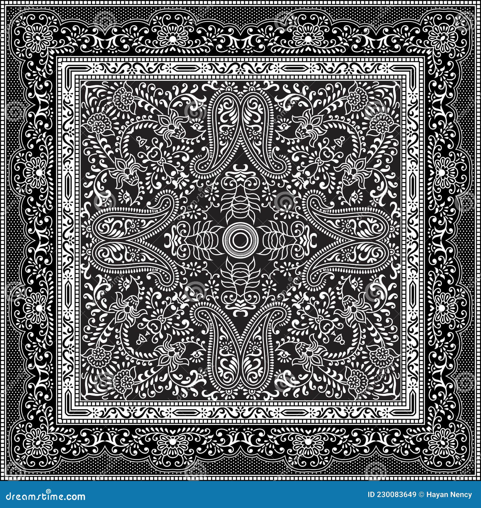 White Bandana Pattern on Black Background Stock Vector - Illustration ...