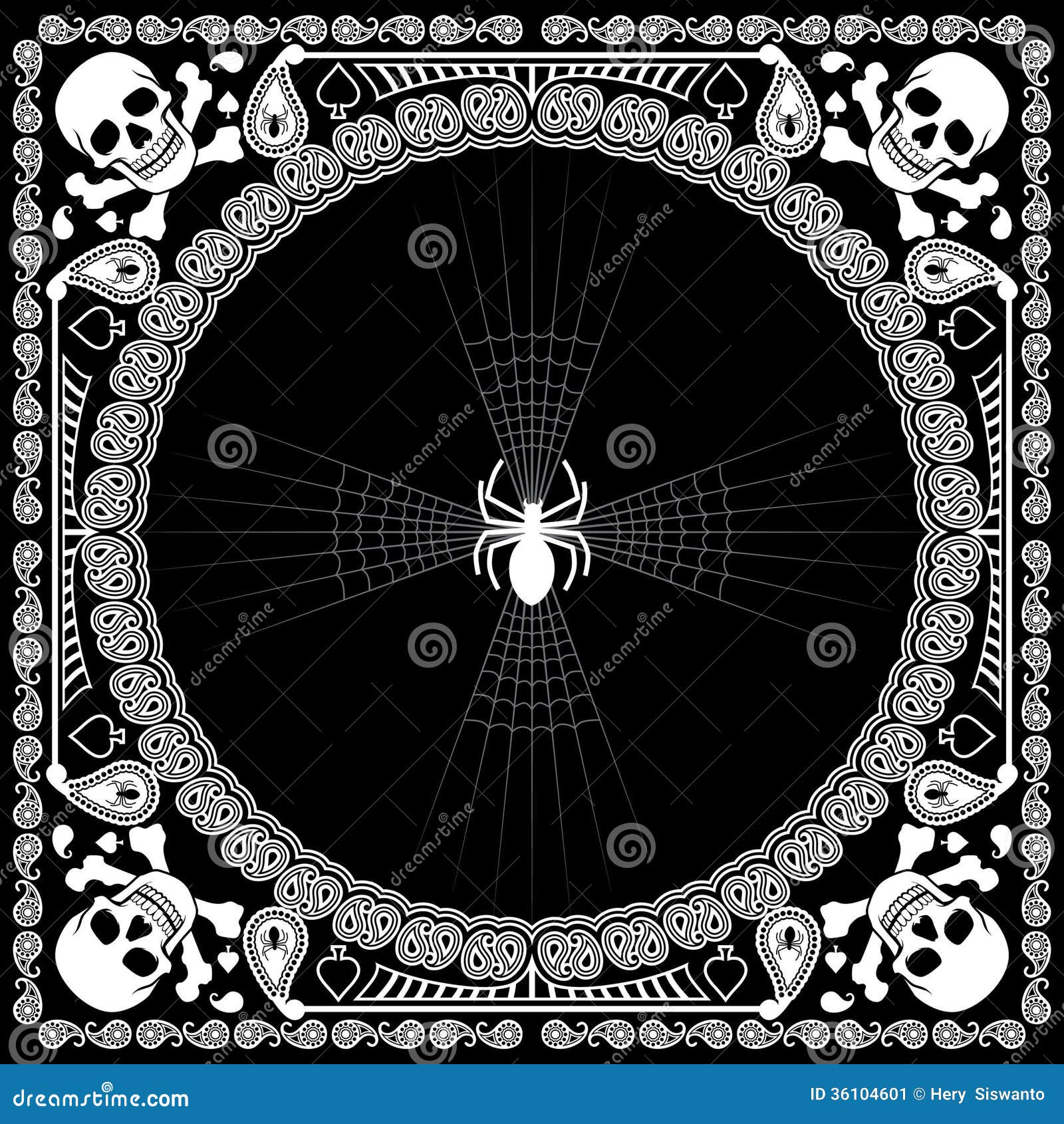 Bandana Pattern Skull and Spider Stock Vector - Illustration of paisley ...