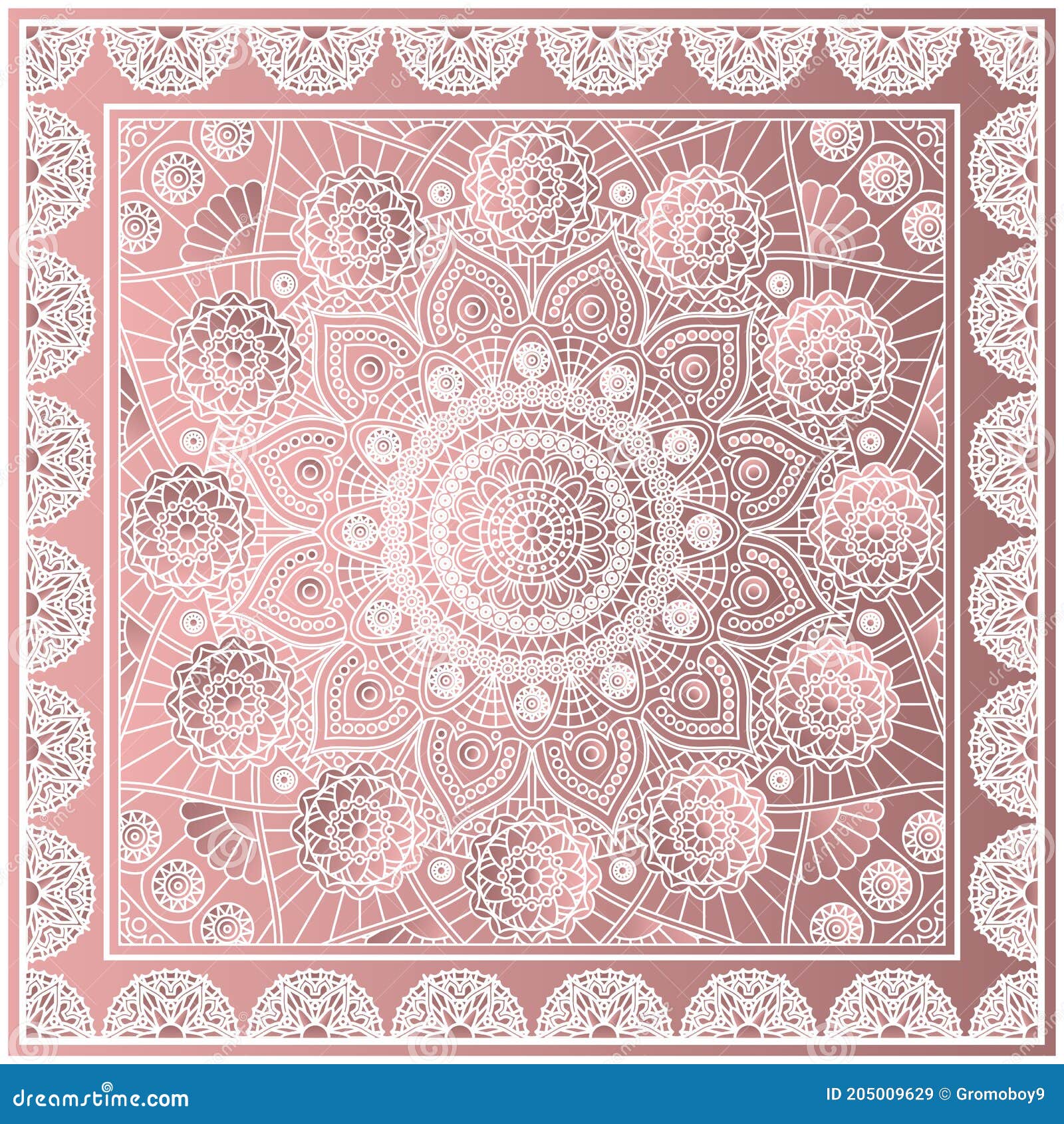 Bandana Print with Decorative Mandala Pattern in Dusty Rose Colors ...