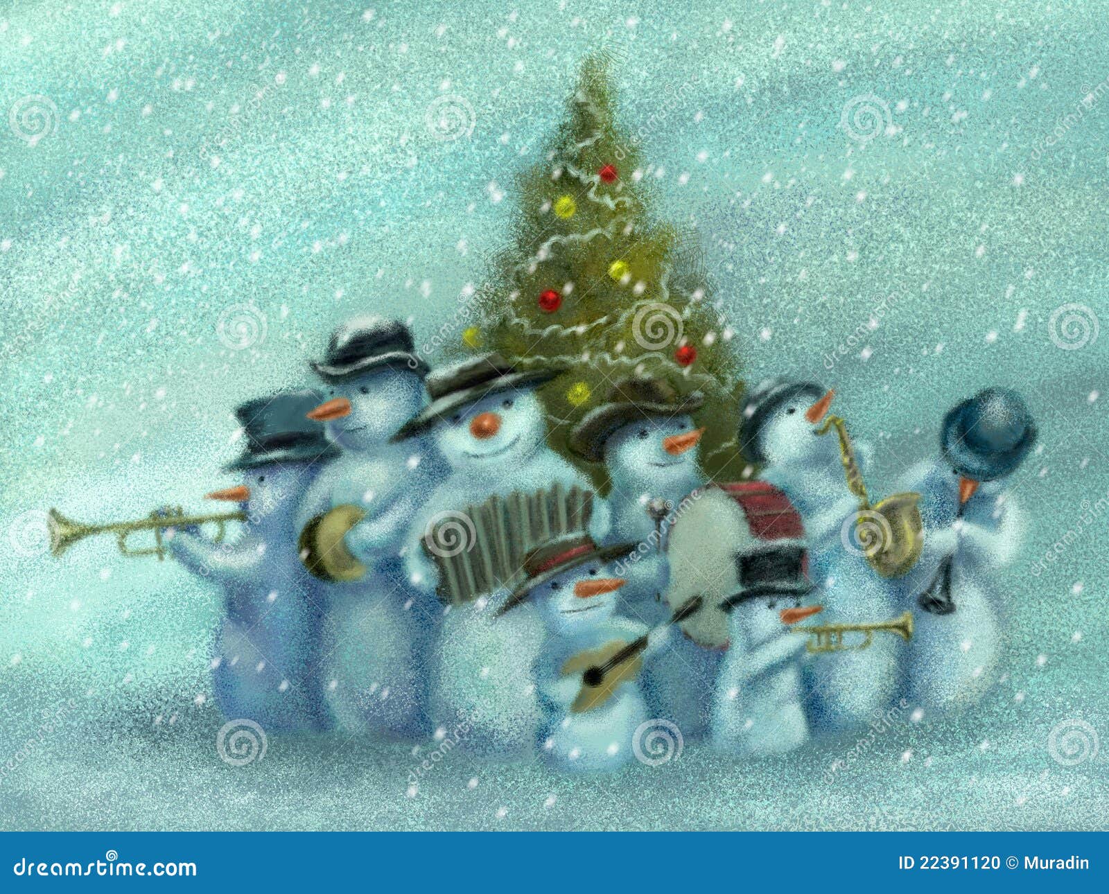 Bande De Jazz De Bonhommes De Neige Illustration Stock - Illustration ...