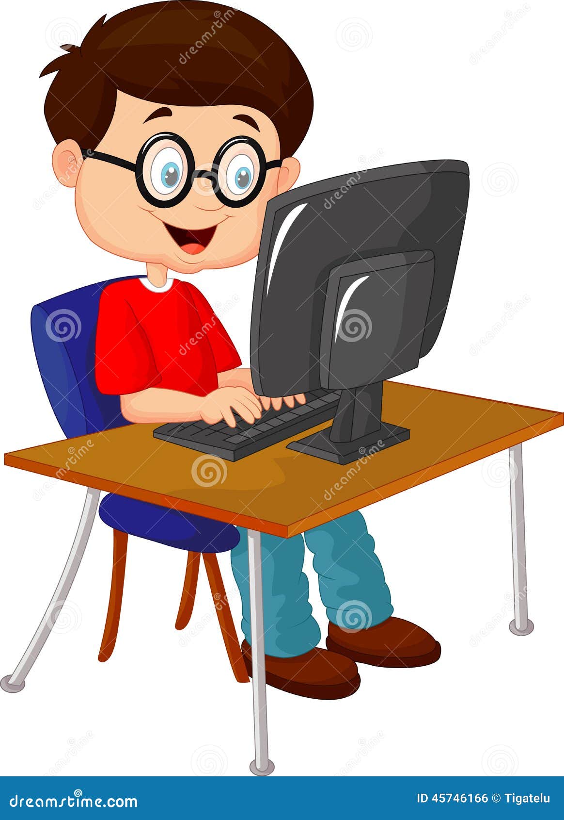 Bande Dessinée D'enfant Avec Le PC Illustration de Vecteur ...