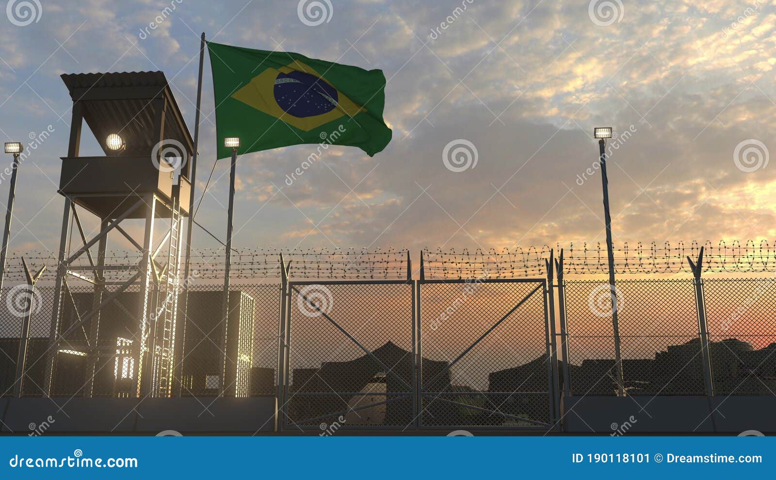 Bandeira Do Brasil Na Base Militar 3d Ilustração Stock - Ilustração de ...