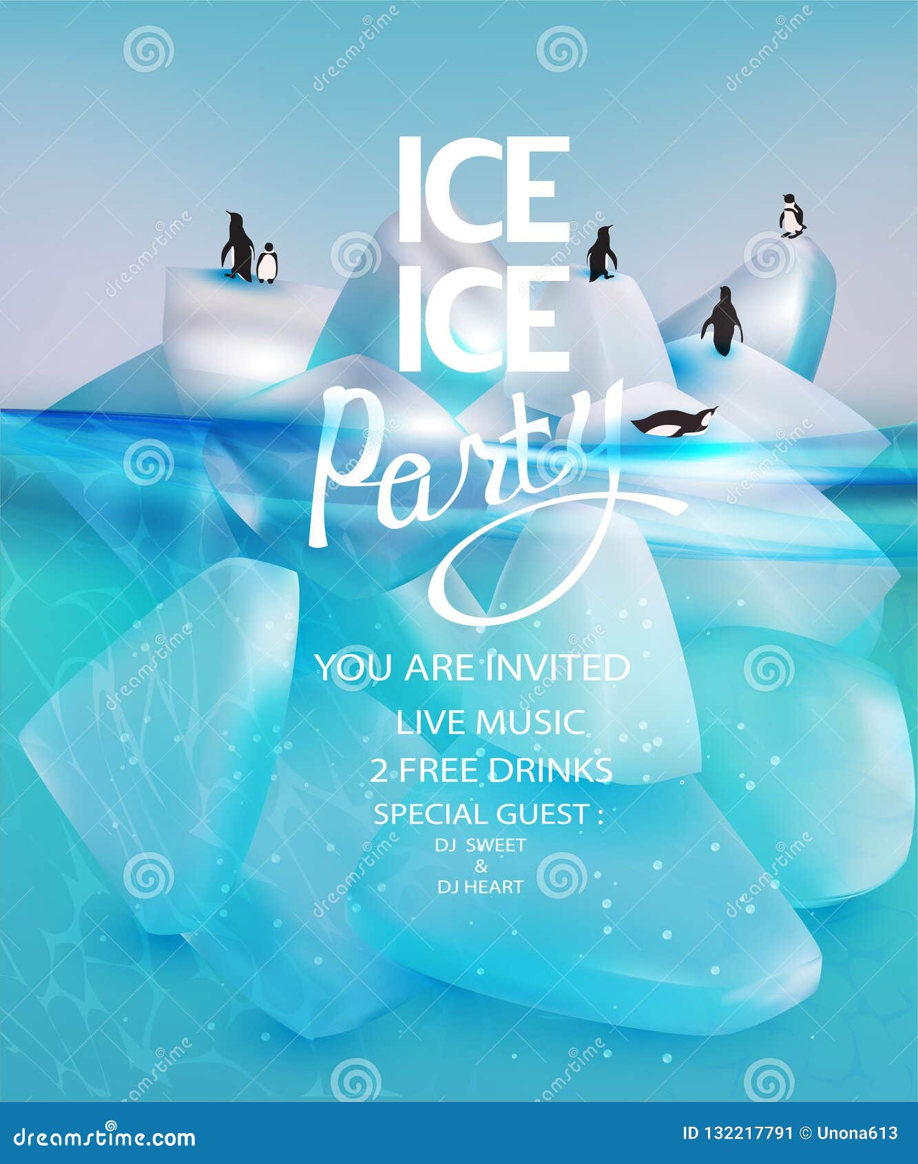 Bandeira Do Partido Do Gelo Com Partes E Pinguins Da Rocha Do Gelo ...