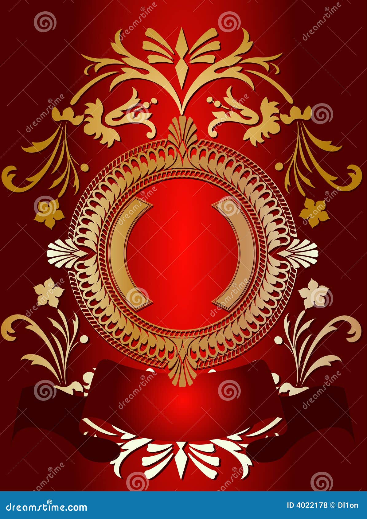 Bandeira Ornamentado Dourada No Vermelho Ilustração do Vetor ...