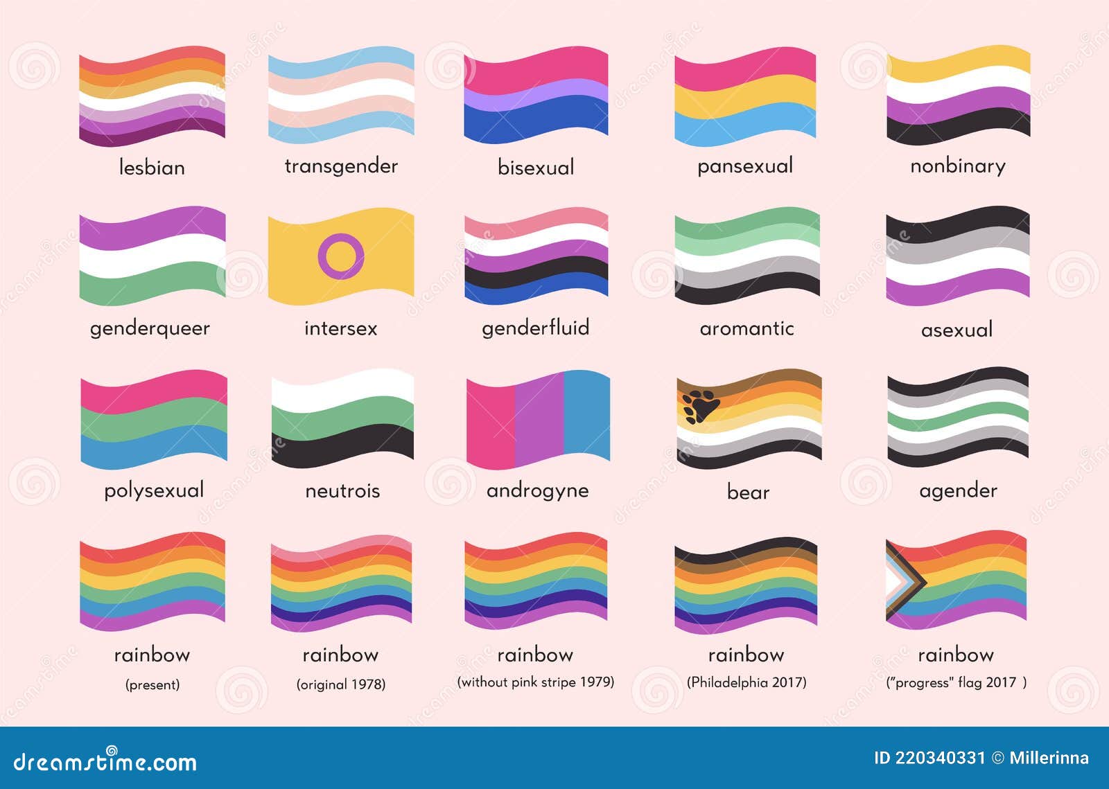Bandeiras Do Orgulho De Identidade Sexual Conjunto De Símbolos Lgbt