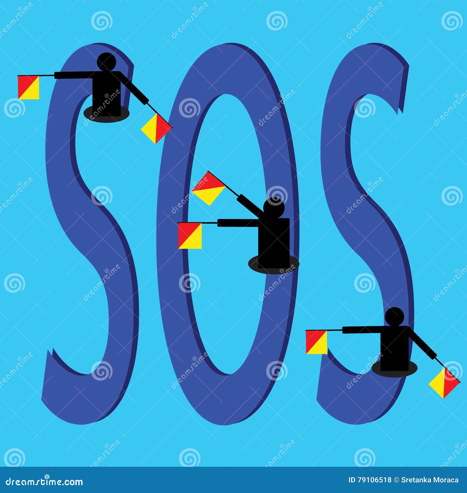 Bandeiras E Texto Do Semáforo Do SOS No Fundo Azul Ilustração do Vetor ...