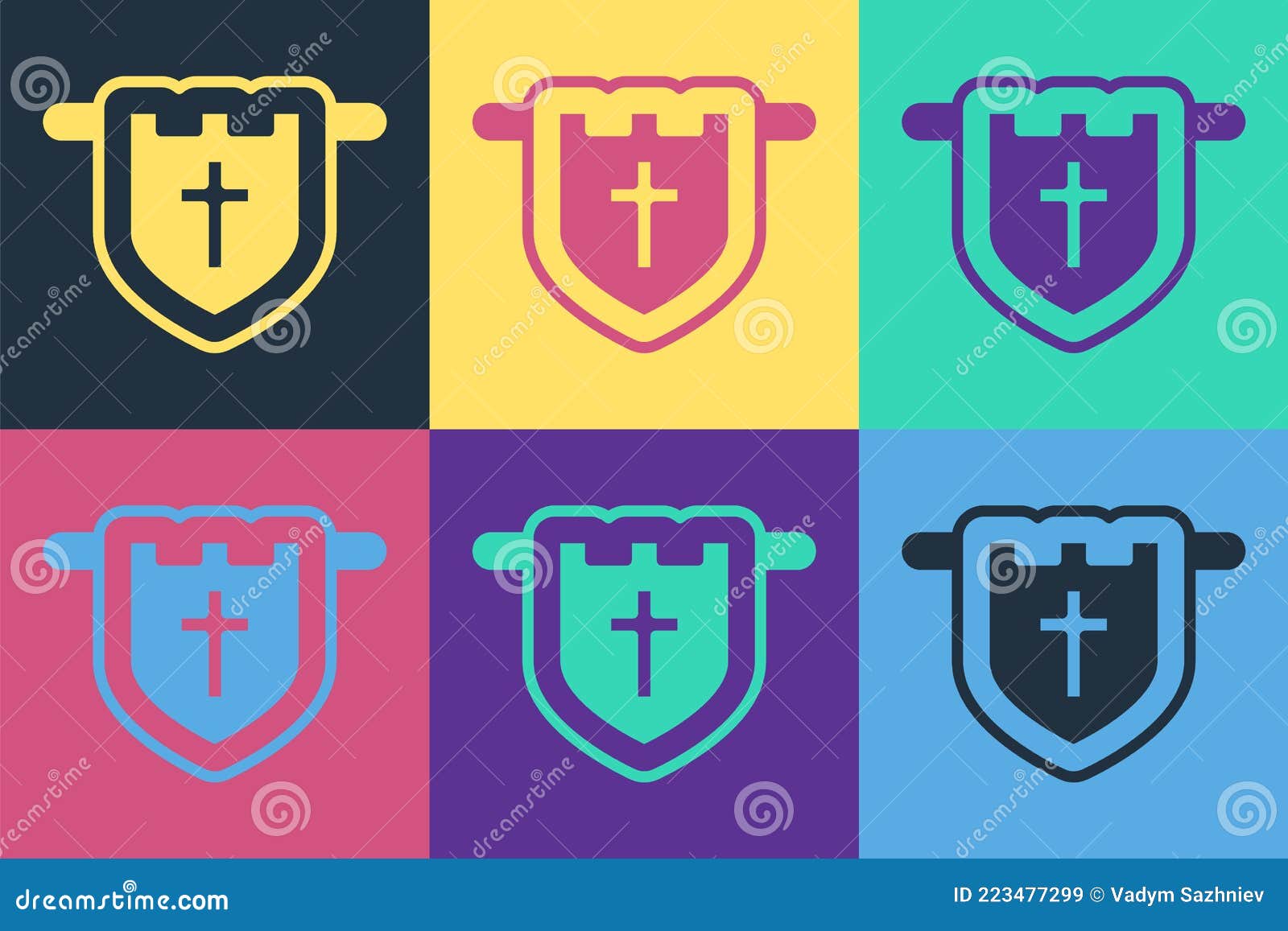 Bandera De Arte Pop Con Icono De Cruz Cristiana Aislado En Fondo De