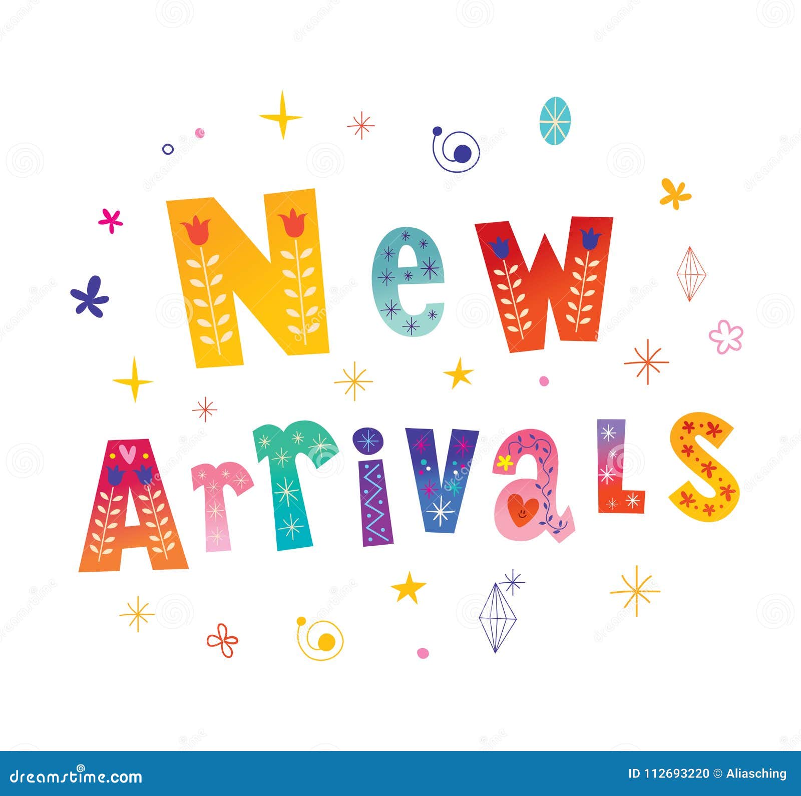 Bandera Decorativa De Las Letras De Las Nuevas Llegadas Ilustración del Vector - Ilustración de ...