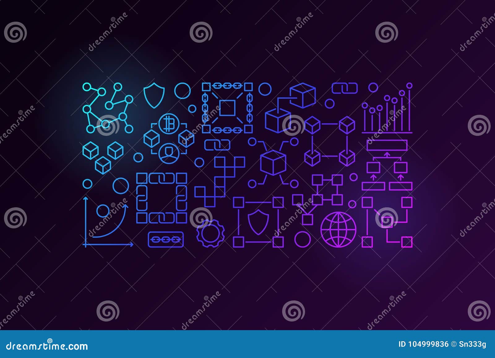 Bandera O Ejemplo Colorida Horizontal Del Esquema De Blockchain ...