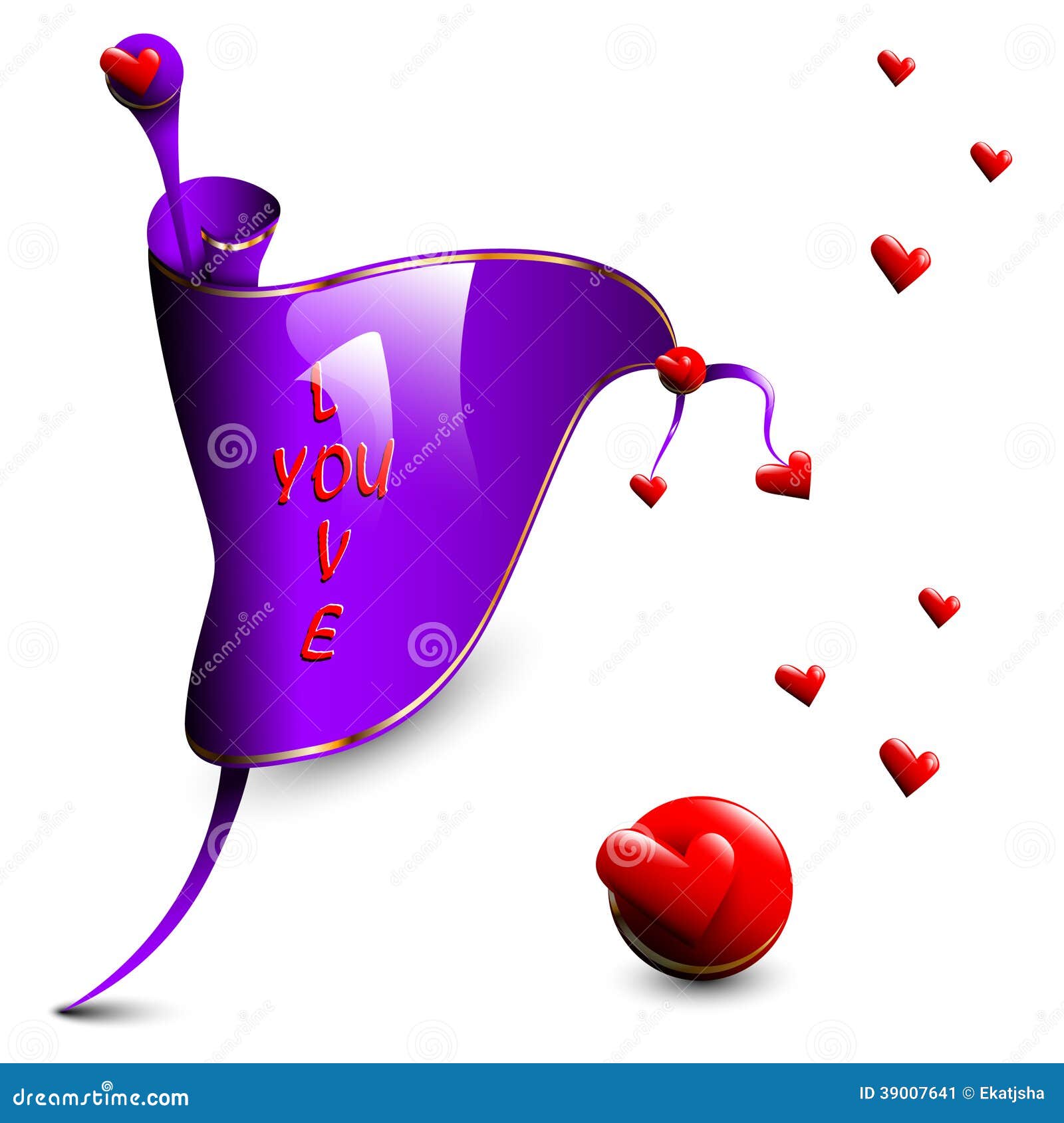 Bandera Violeta Del Vector Con Los Corazones Rojos Ilustración del ...
