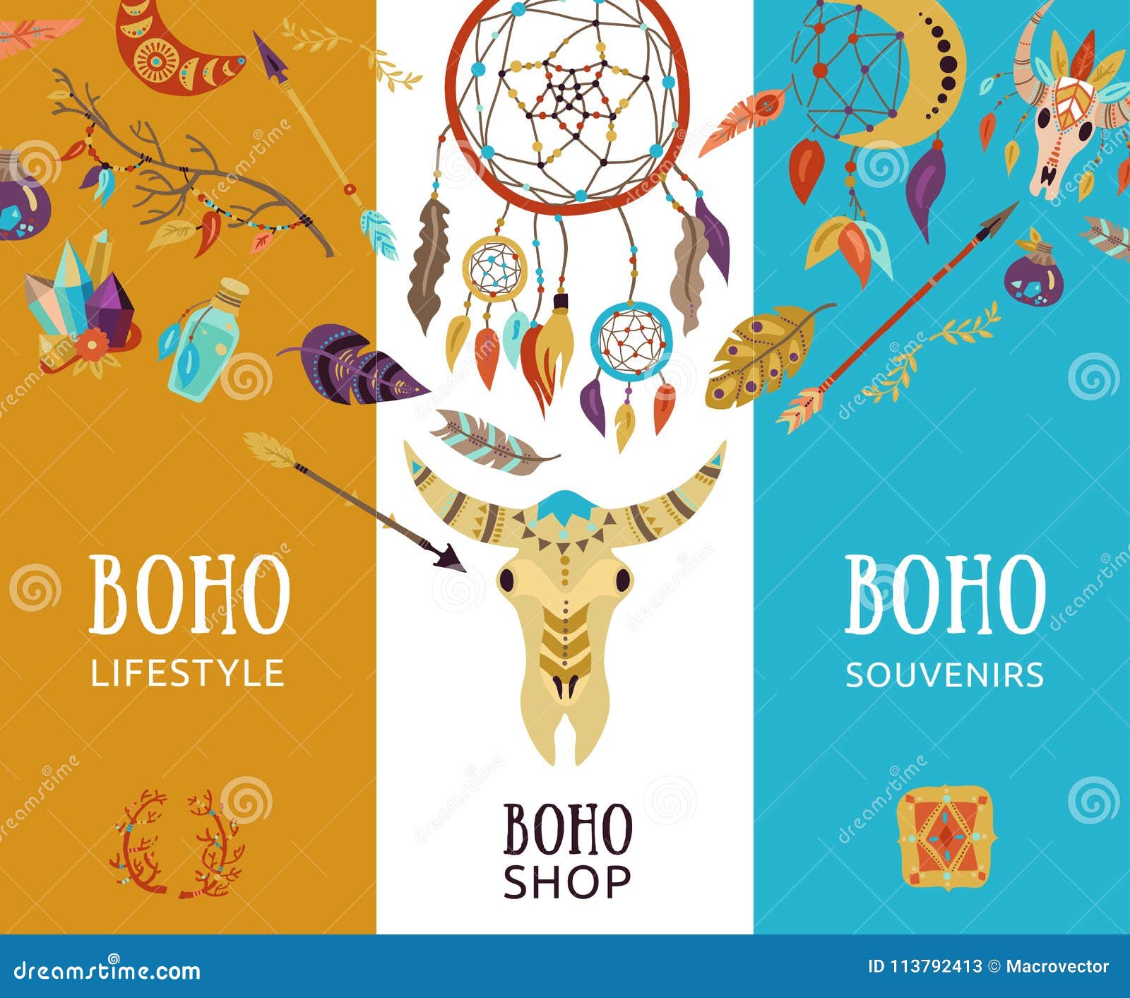 Banderas De La Tienda De Boho Ilustración del Vector - Ilustración de ...