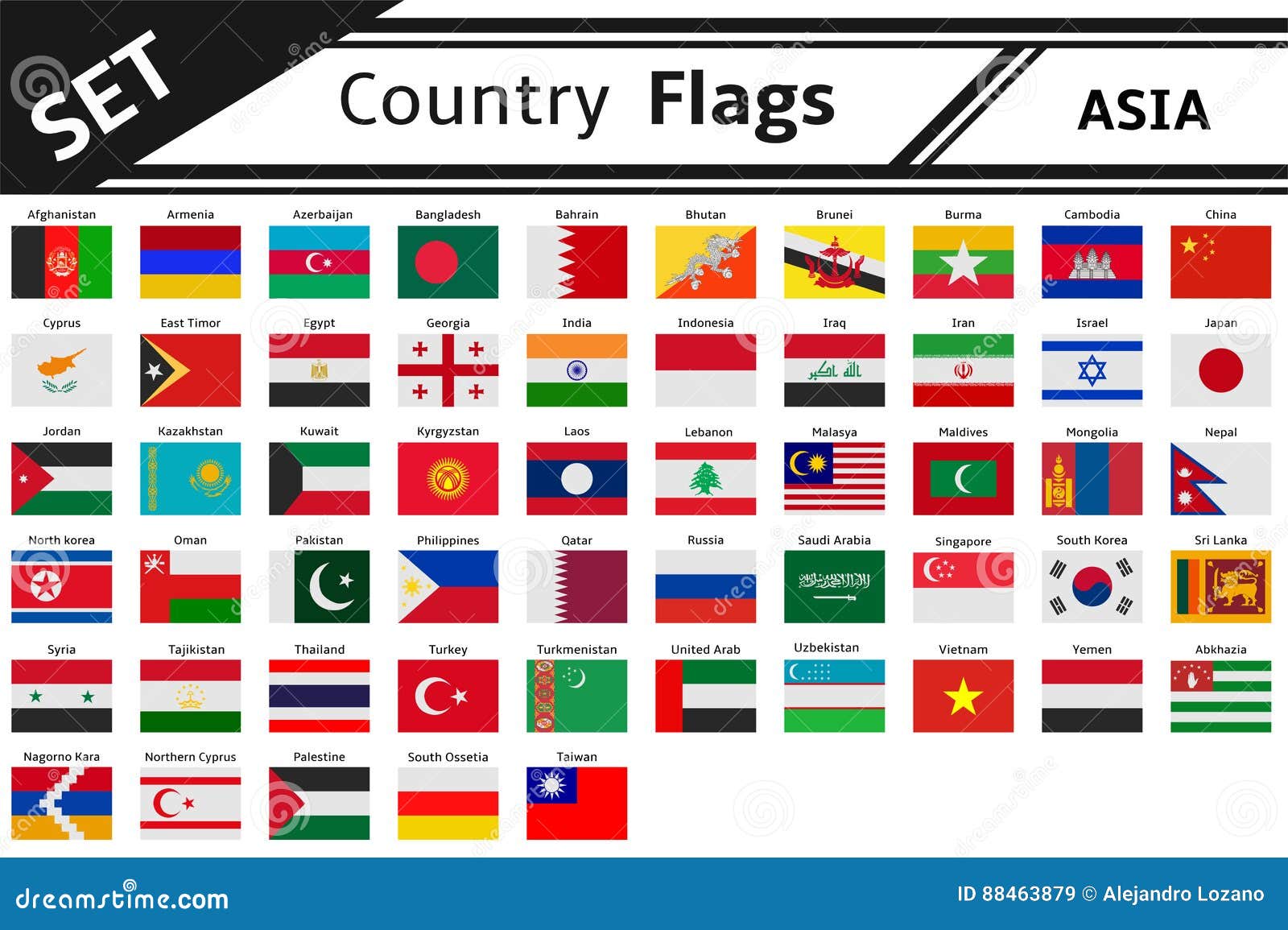 Banderas de países Asia ilustración del vector. Ilustración de brunei ...