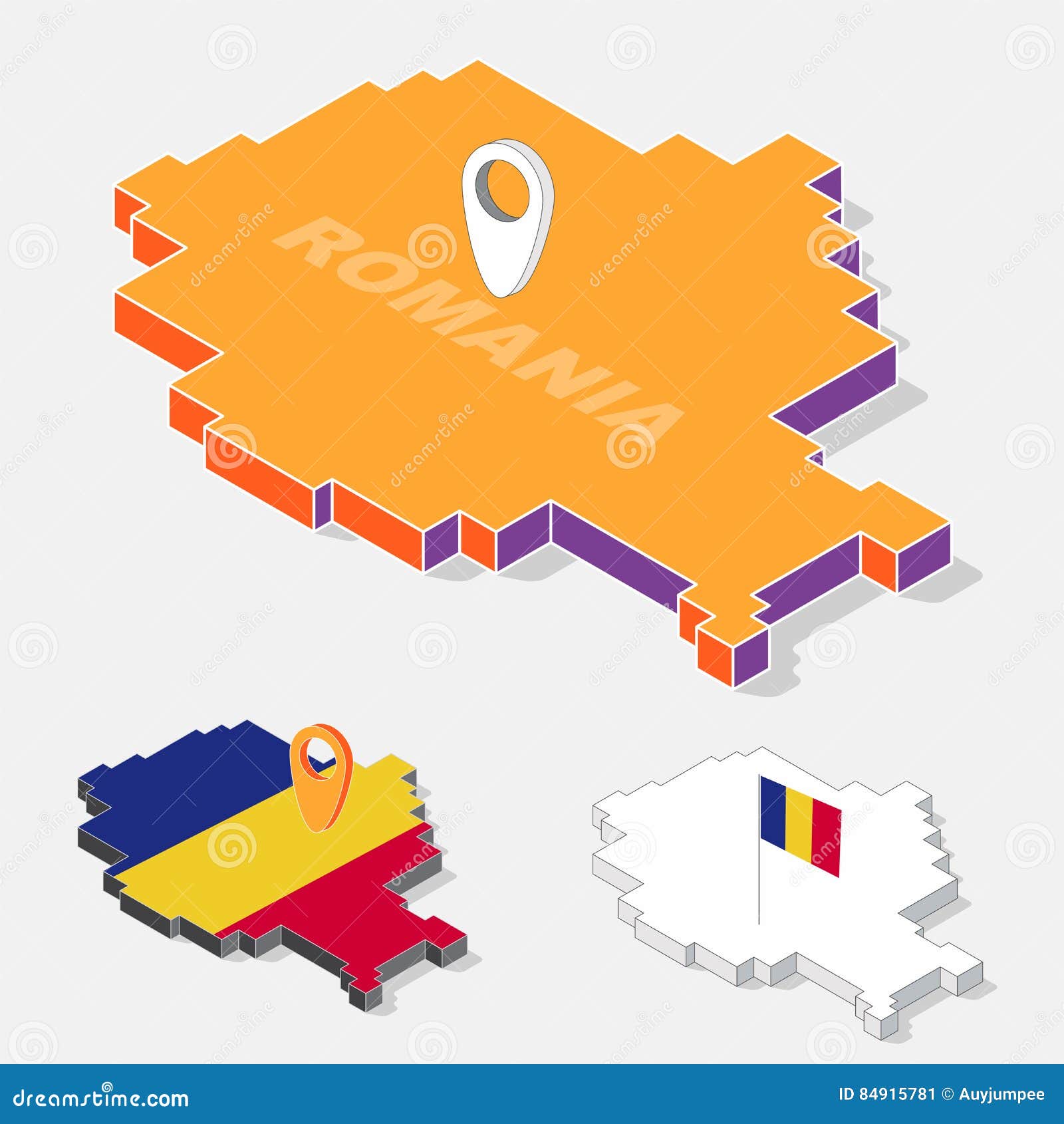 Bandiera Della Romania Sull'elemento Della Mappa Con Forma Isometrica ...