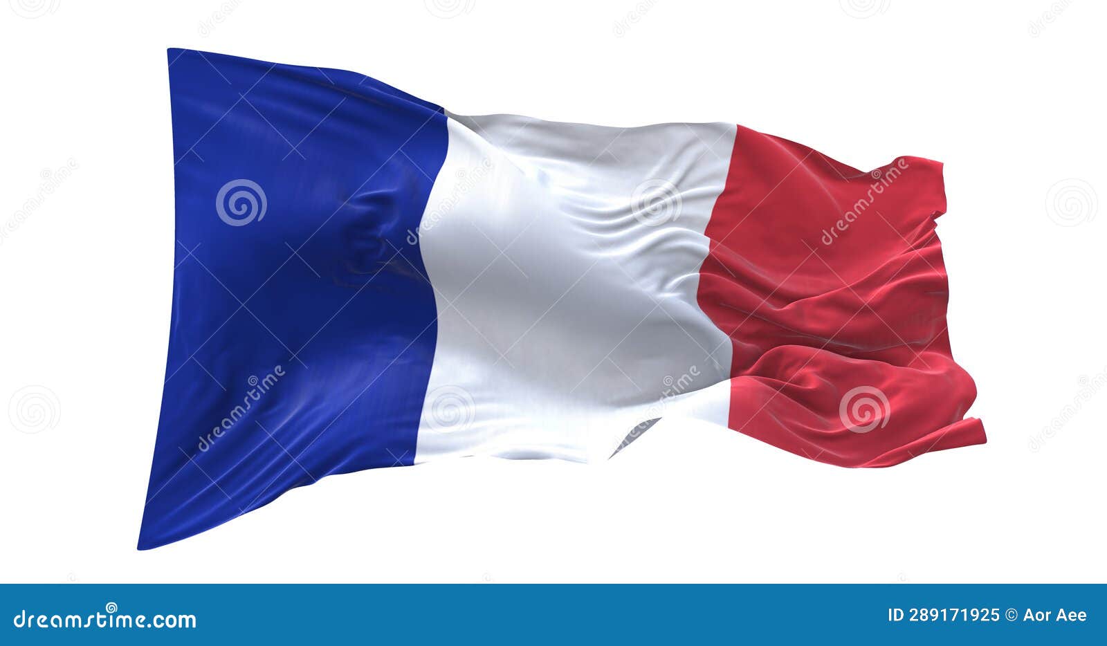 Bandiera Nazionale Della Francia Che Sventola Isolata Su Sfondo Bianco