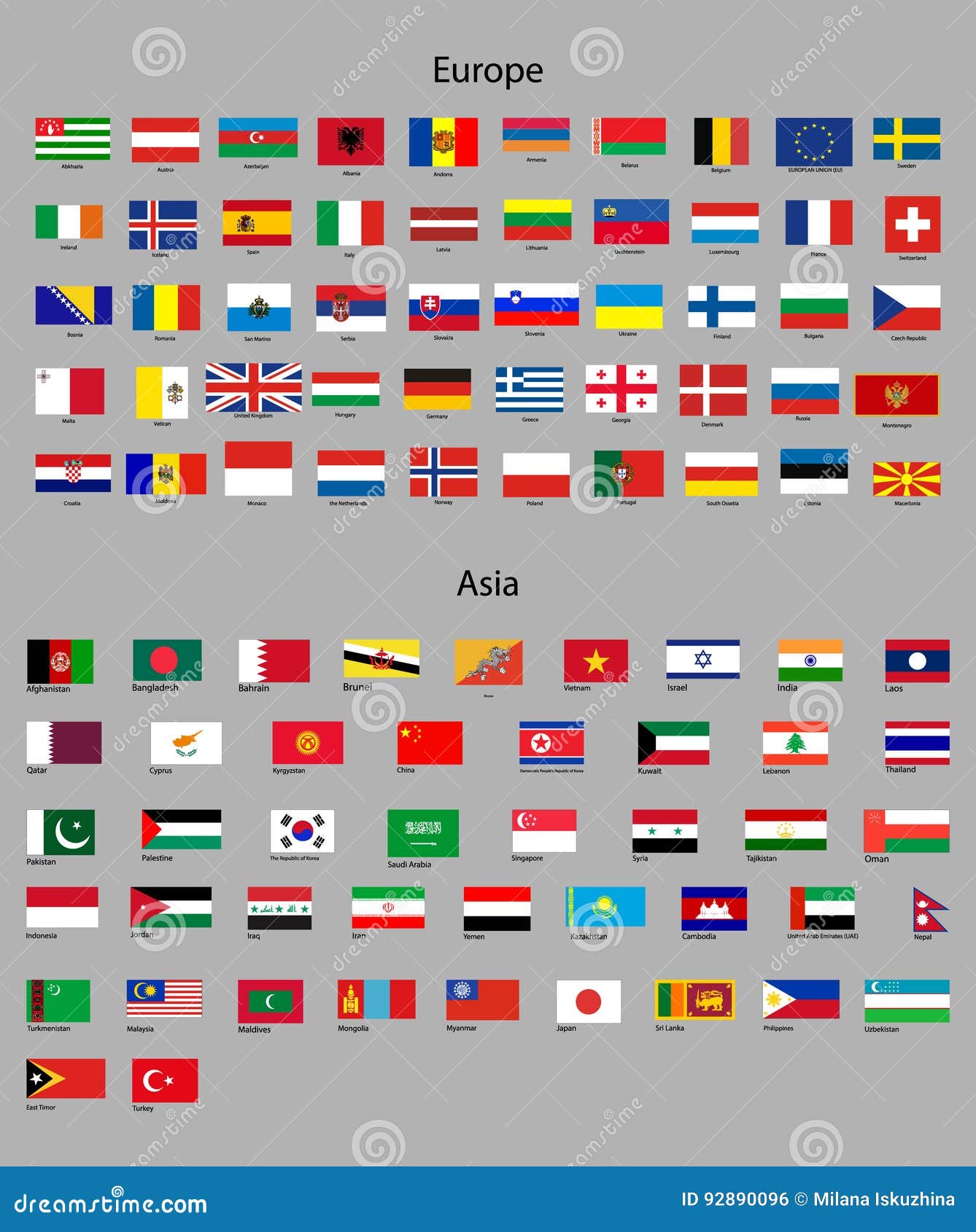 Bandiere Dell'Asia E Di Europa Illustrazione Vettoriale - Illustrazione ...