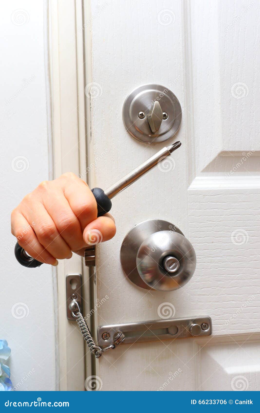 Bandit Hand Try To Destroy Lock by Driver Stock Photo - Image of ...