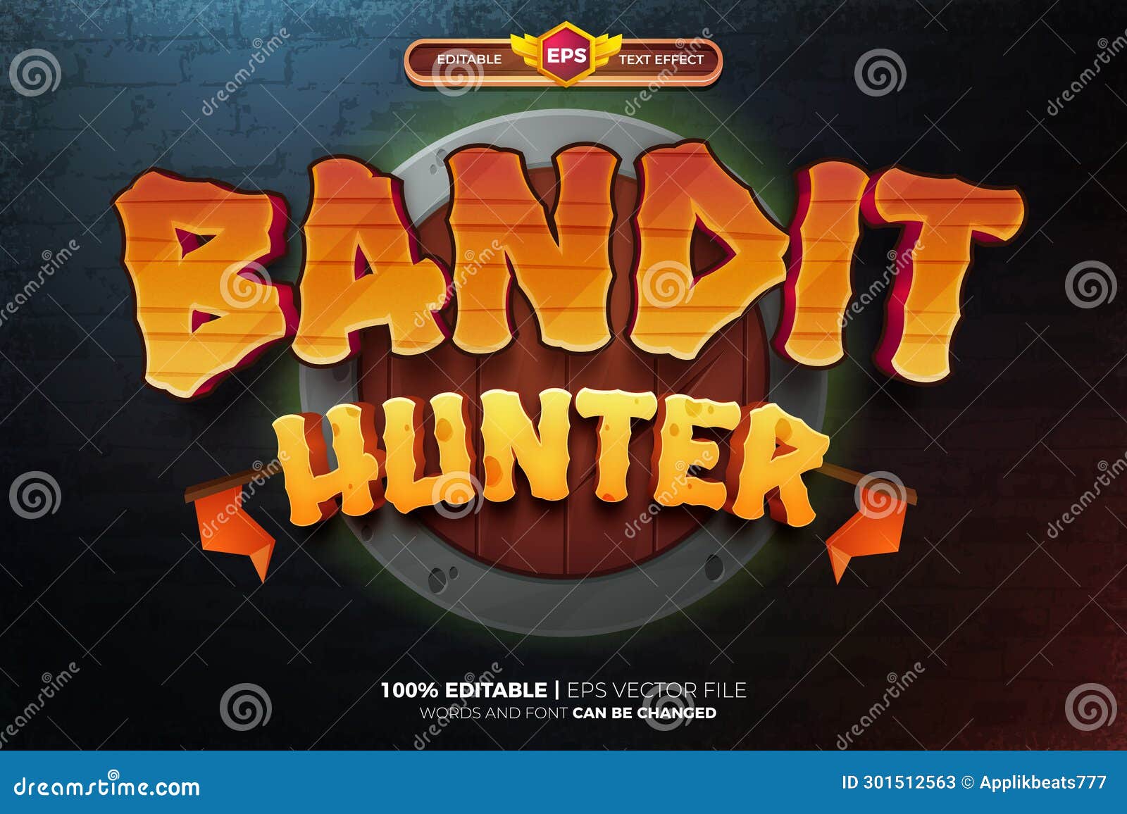 Bandit Hunter Adventure 3D Text Effect Game Logo Template Stock Vector ...