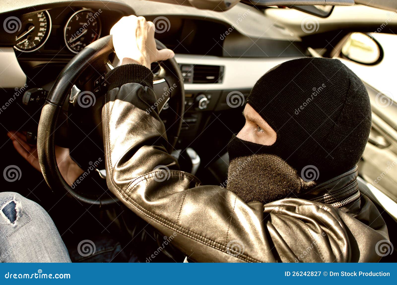 Bandit stealing a car. stock image. Image of robbery - 26242827