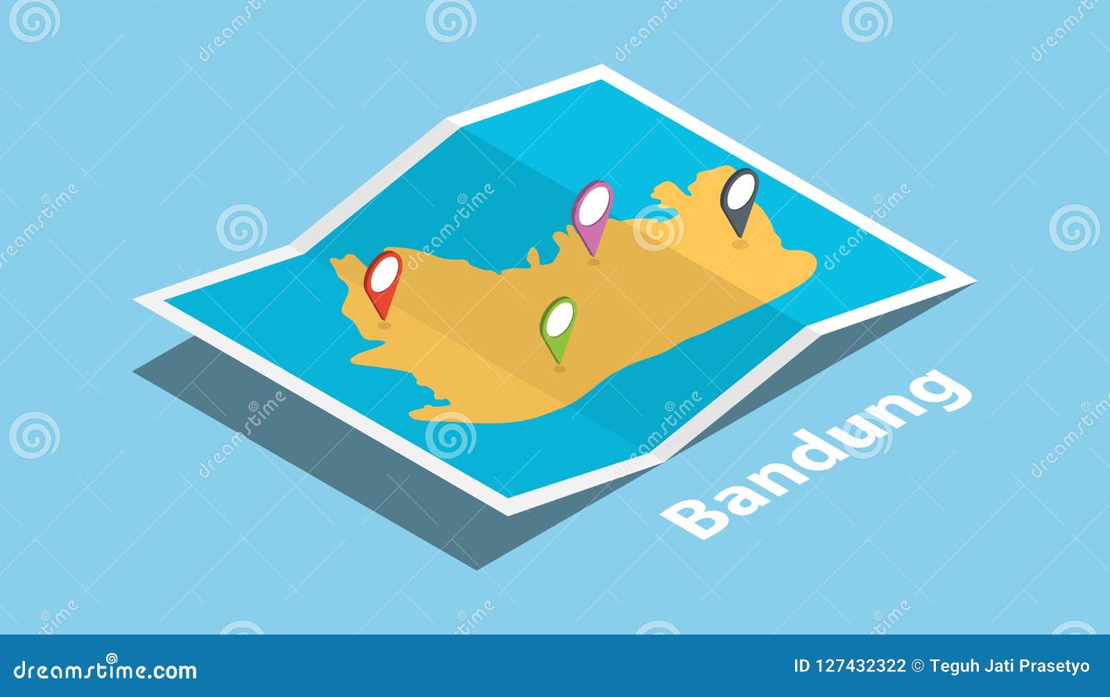 Bandung Explore Maps with Isometric Style and Pin Location Tag on Top ...