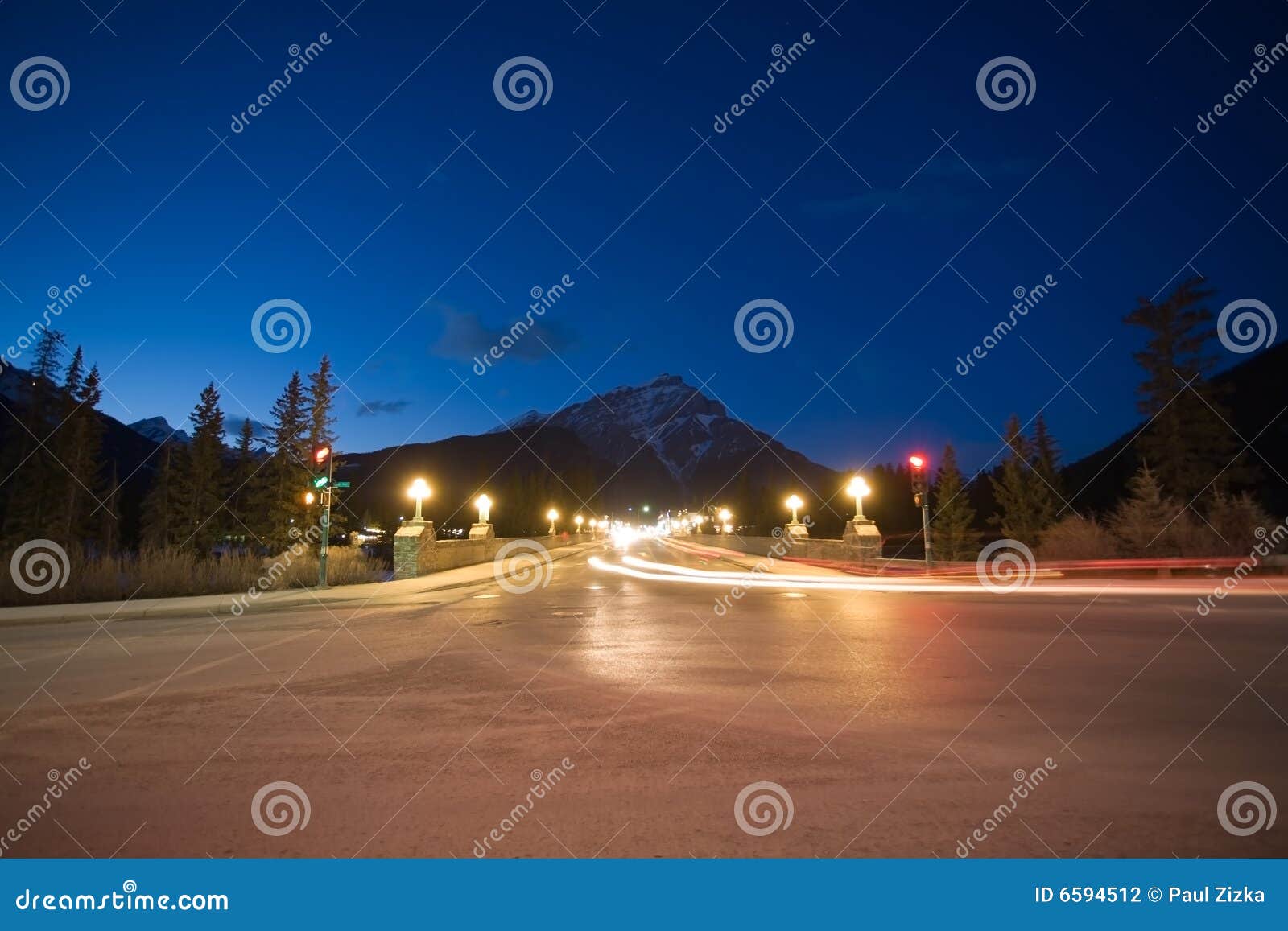 Banff at night stock photo. Image of mountain, traffic - 6594512