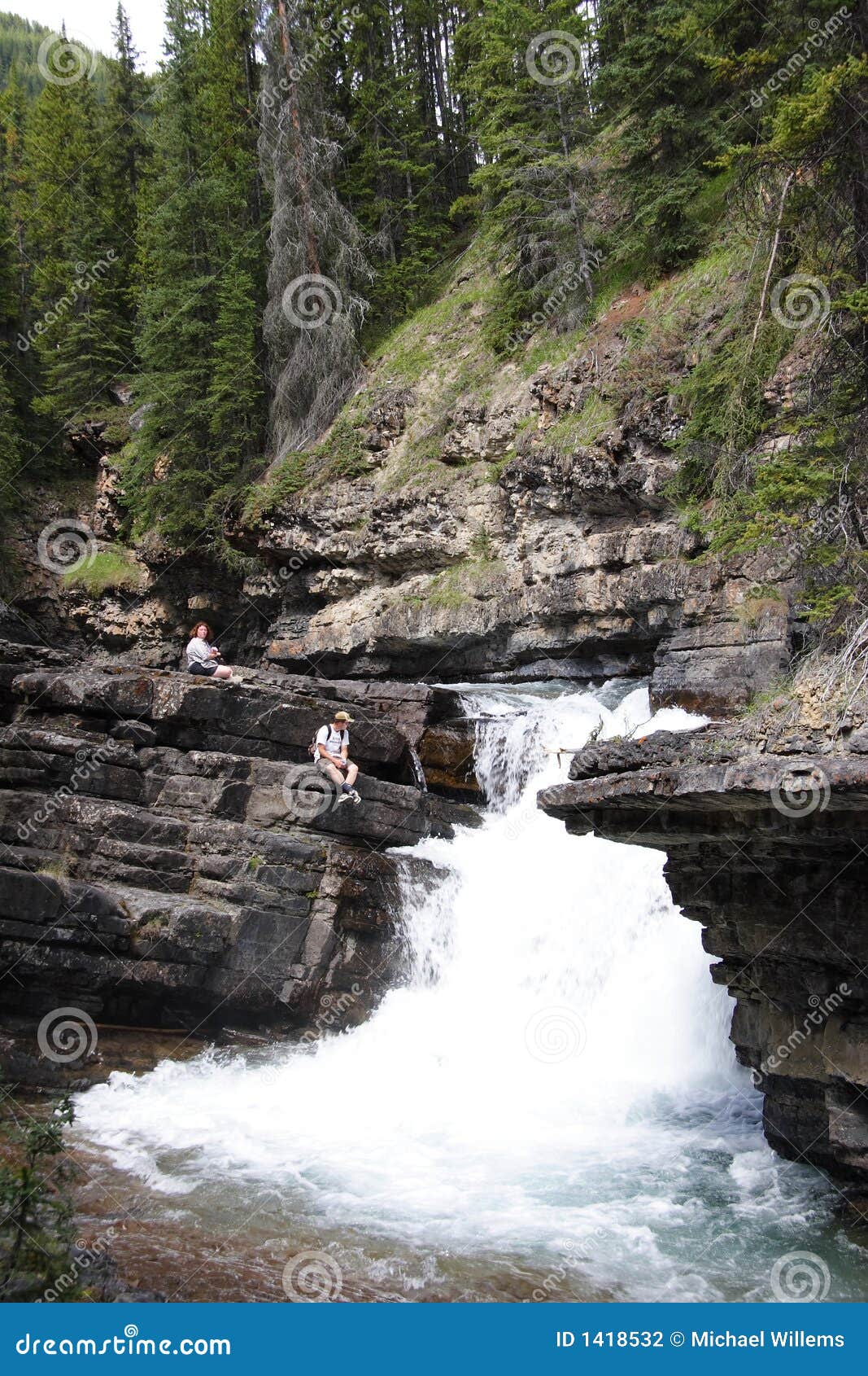 Banff Waterfall stock photo. Image of conifers, danger - 1418532