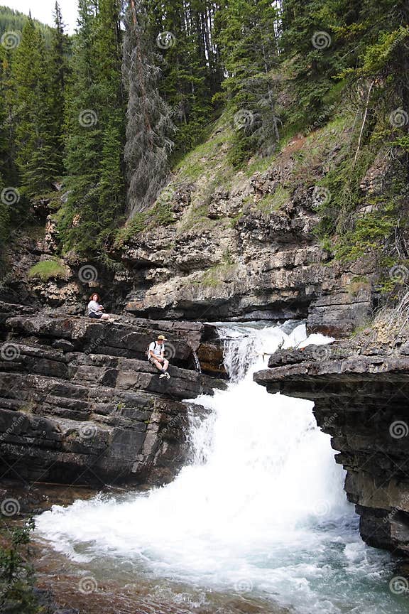Banff Waterfall stock photo. Image of conifers, danger - 1418532