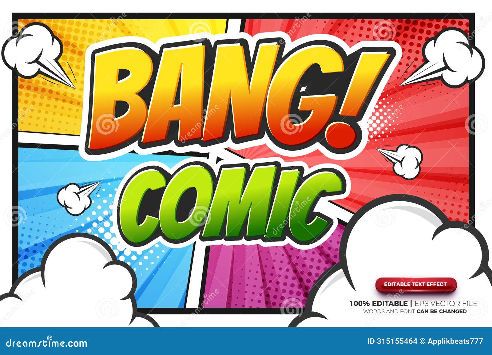 Bang Comic Cartoon 3D Editable Text Effect Style Stock Vector ...