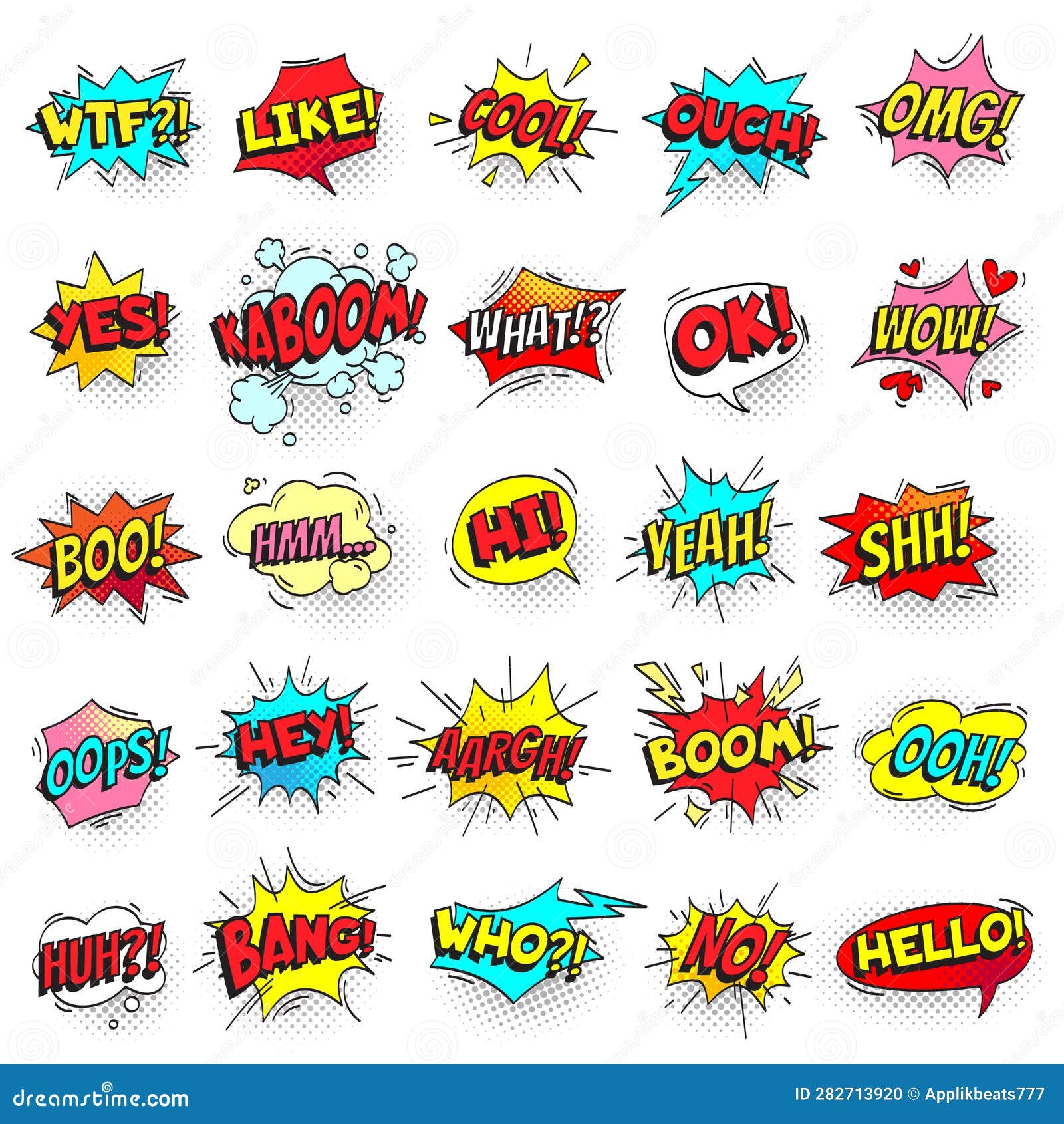 Bang, Ouch Shouts and Yeah Shouting Text Bubble with Halftone Pattern ...
