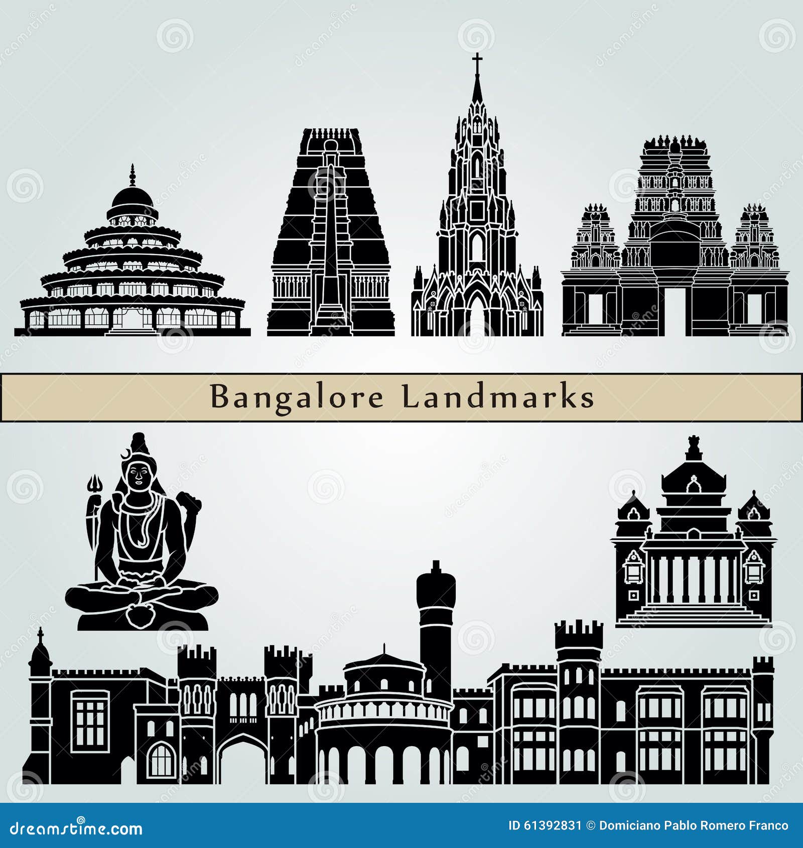 Bangalore Landmarks stock vector. Illustration of black - 61392831