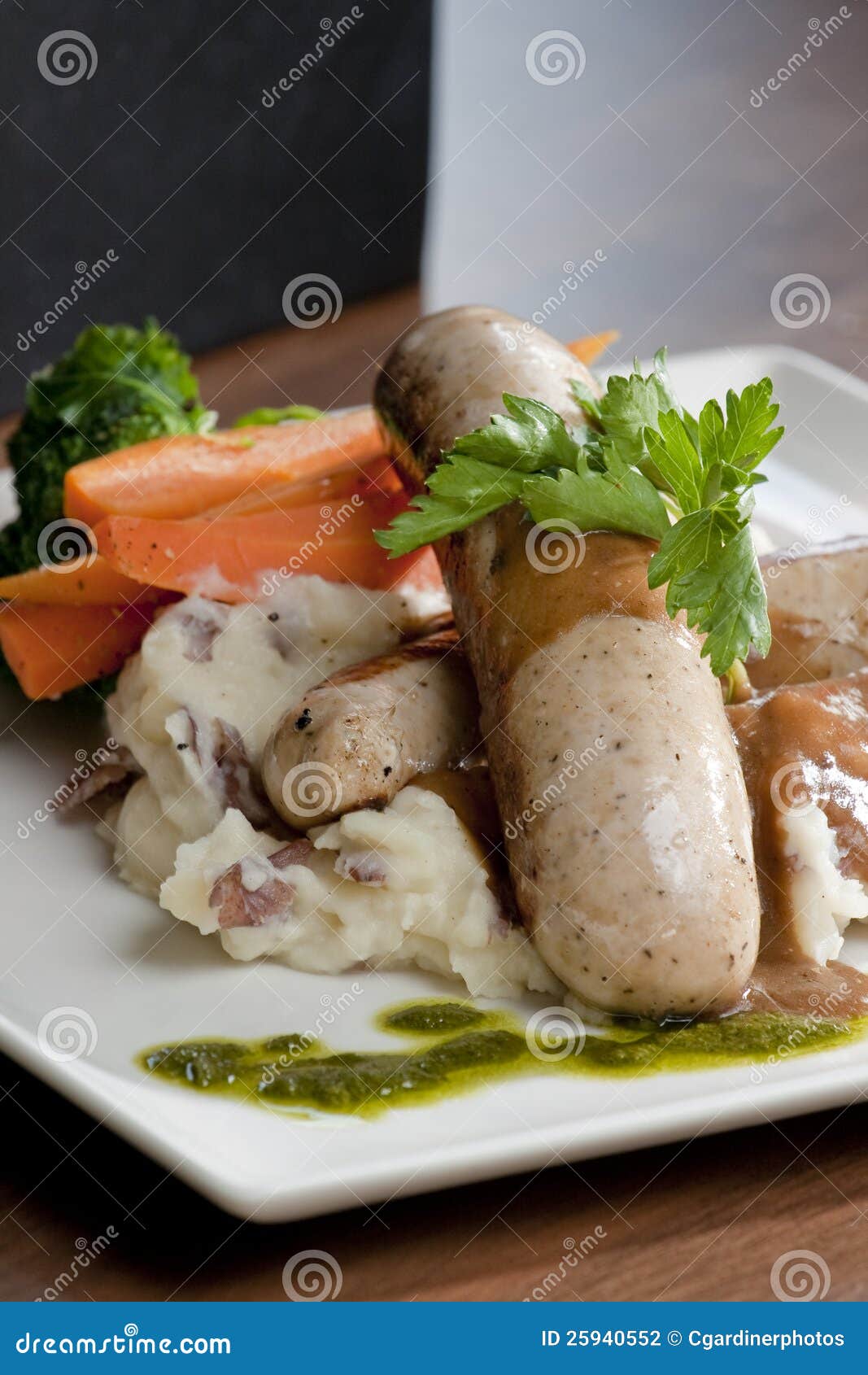 Bangers and Mash Plate stock photo. Image of table, meal - 25940552