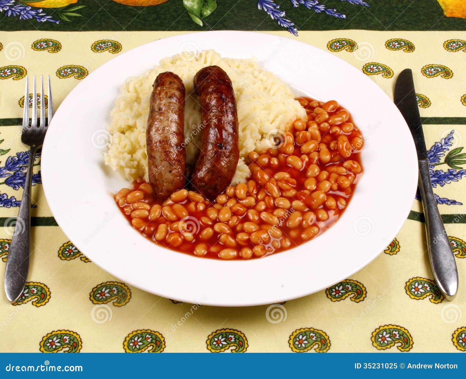 Bangers and mash stock image. Image of potato, meal, knife - 35231025