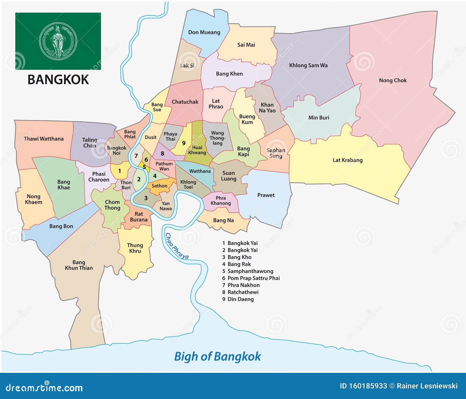 Bangkok Administrative and Political Map with Flag Stock Vector ... Bangkok Administrative and Political Map with Flag Stock Vector ...
