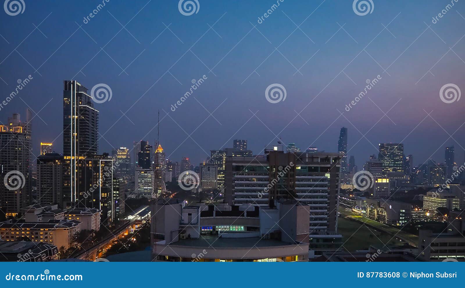 Bangkok Building Rooftop Night View Stock Photo - Image of city, light ...