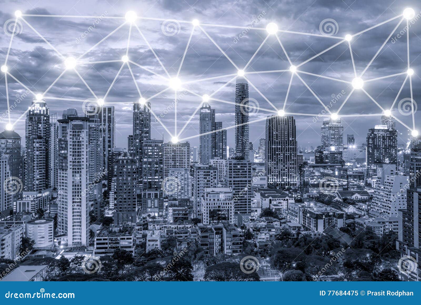 Bangkok City Network Connection City with Line of Network Stock Image ...